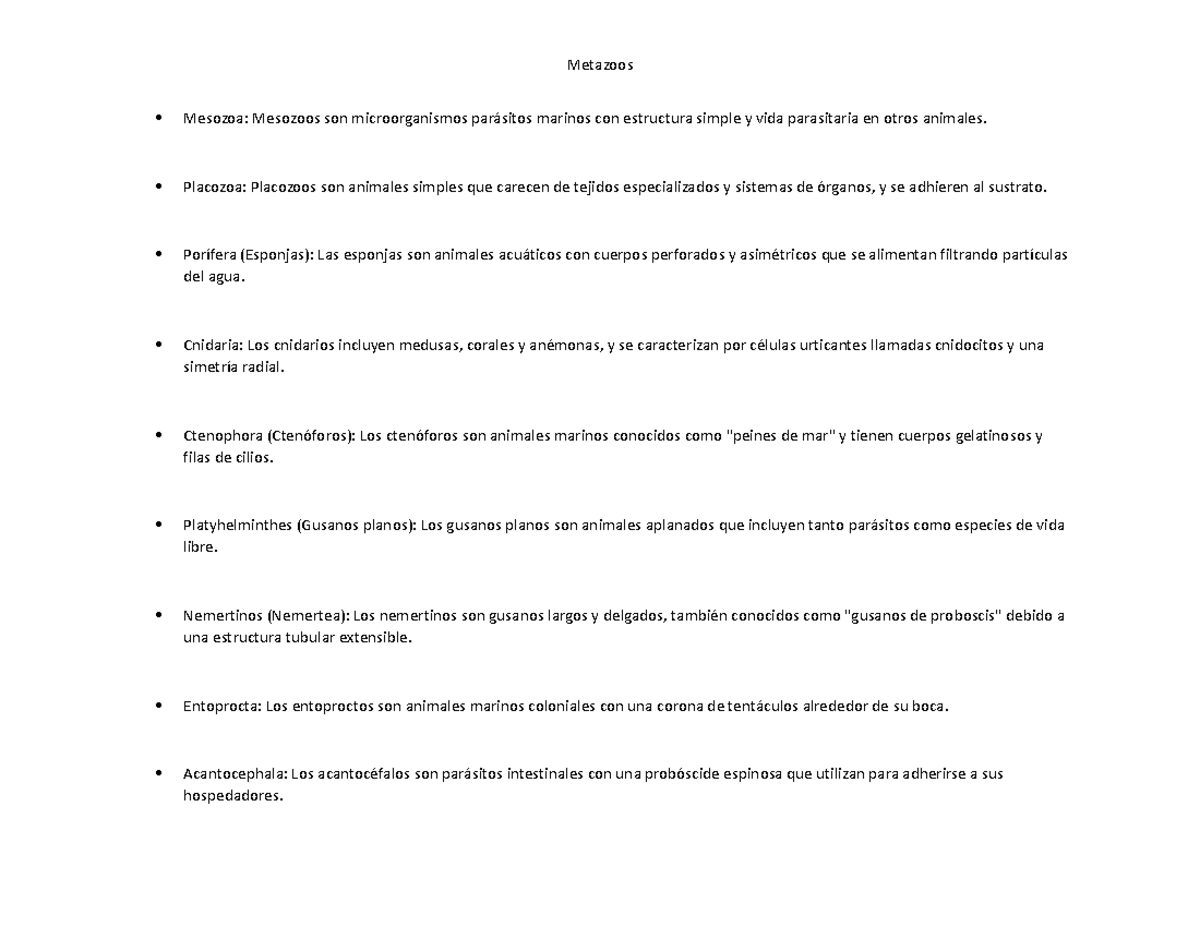 Metazoos - Práctica y conceptos - Metazoos Mesozoa: Mesozoos son ...