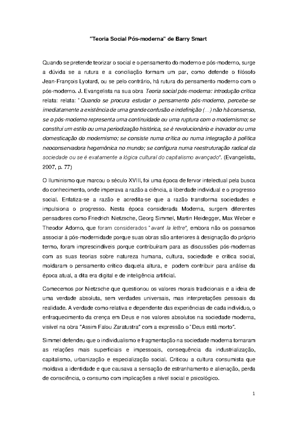 Recensao critica Teoria Social Pós-moderna de Barry Smart - "Teoria ...