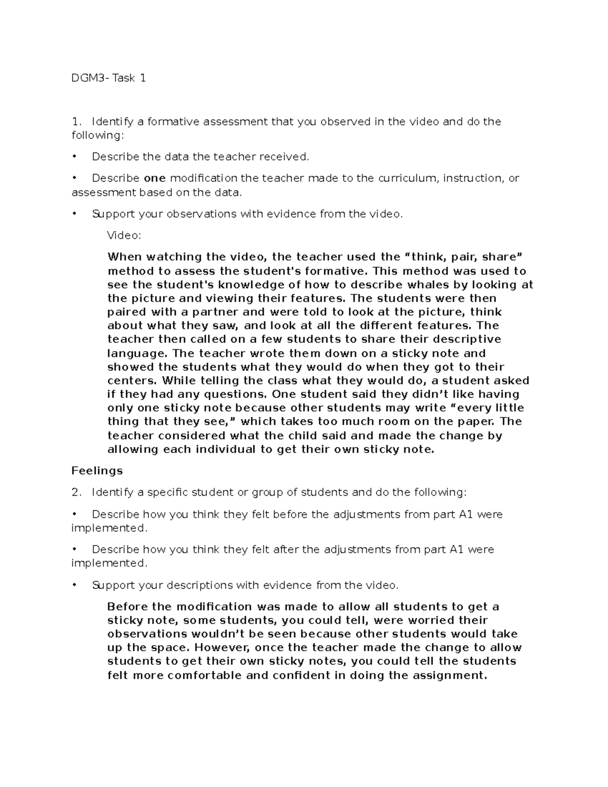 DGM3- Task 1 studco - DGM3- Task 1 Identify a formative assessment that ...
