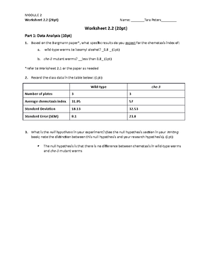 BIO 211- Worksheet Lab Report Outline - Worksheet: Lab Report Outline (20pt) Name: Tara Peters ...