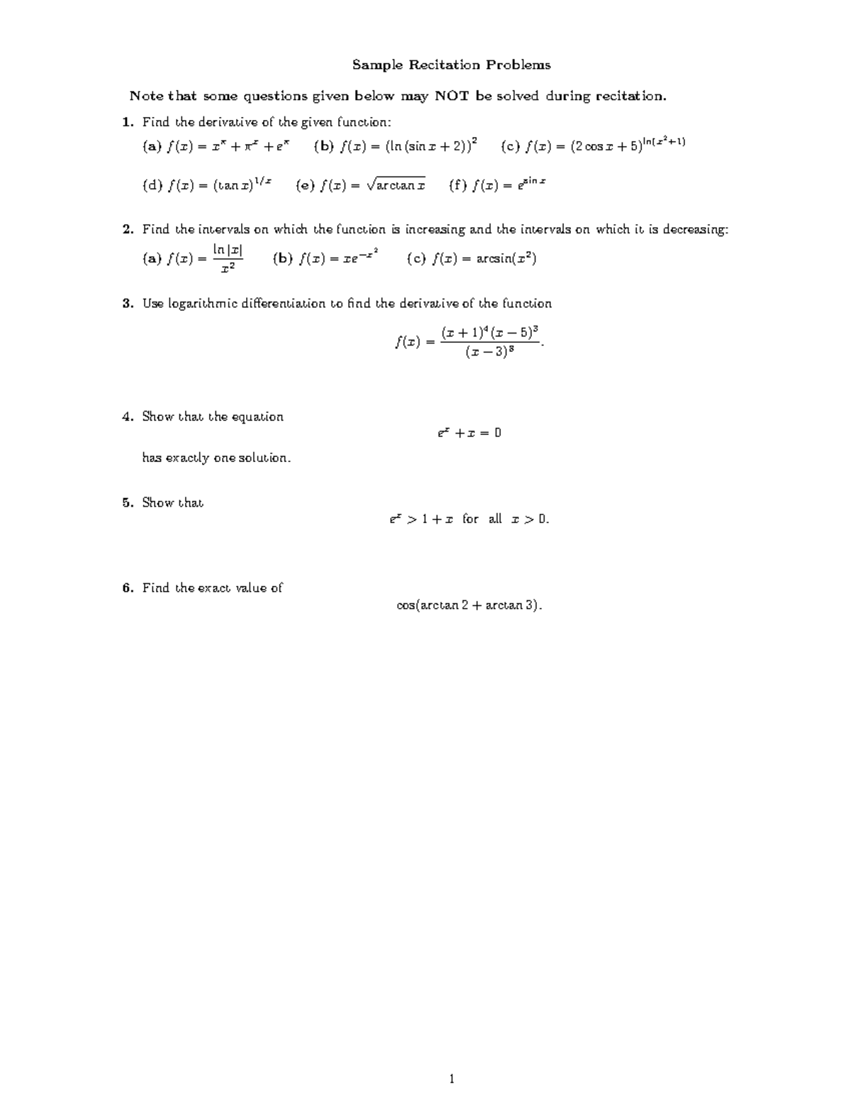 Some problems to be solved on 2022 - Sample Recitation Problems Note that some questions given ...