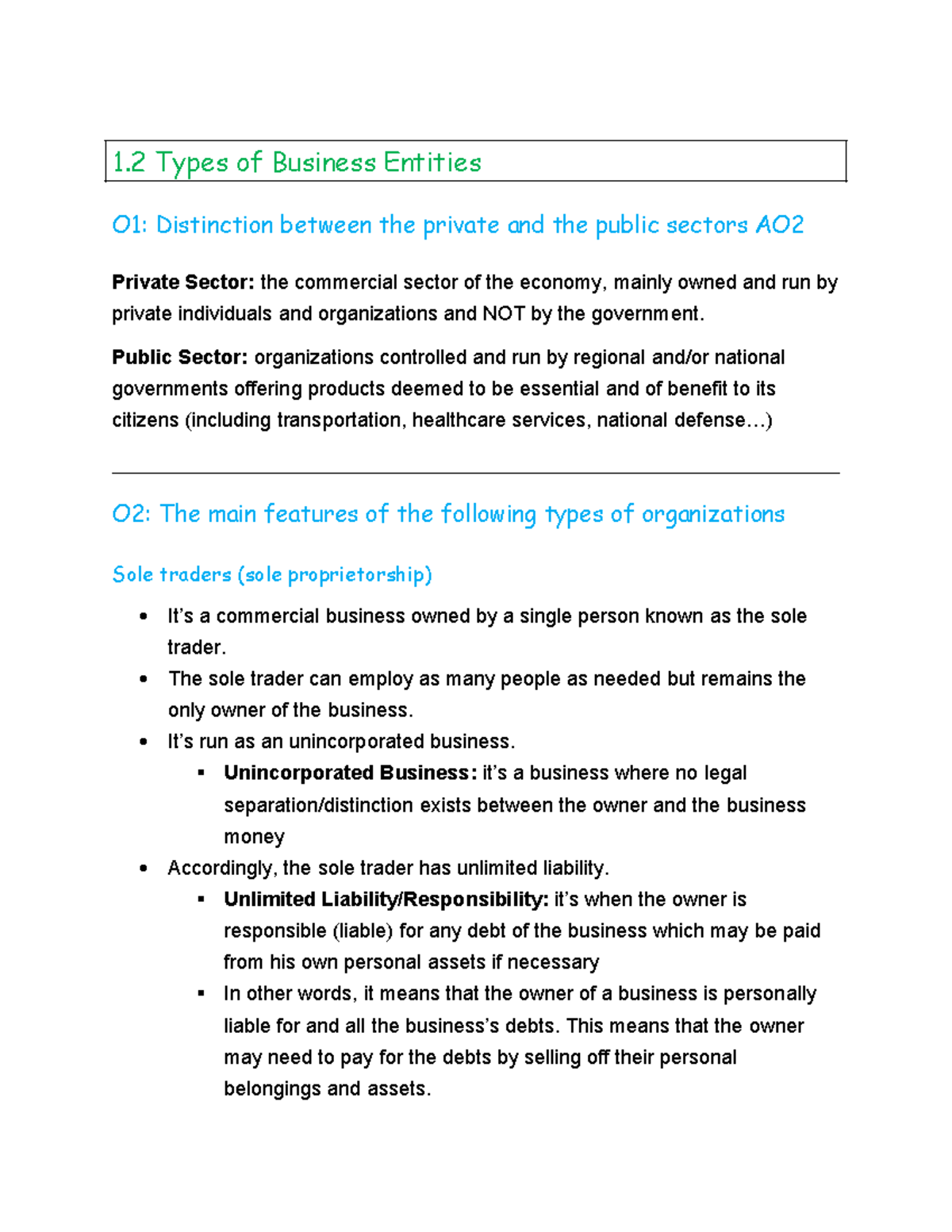 1 - This is a summary of 1.1 in IB Business 2024 - 1 Types of Business ...
