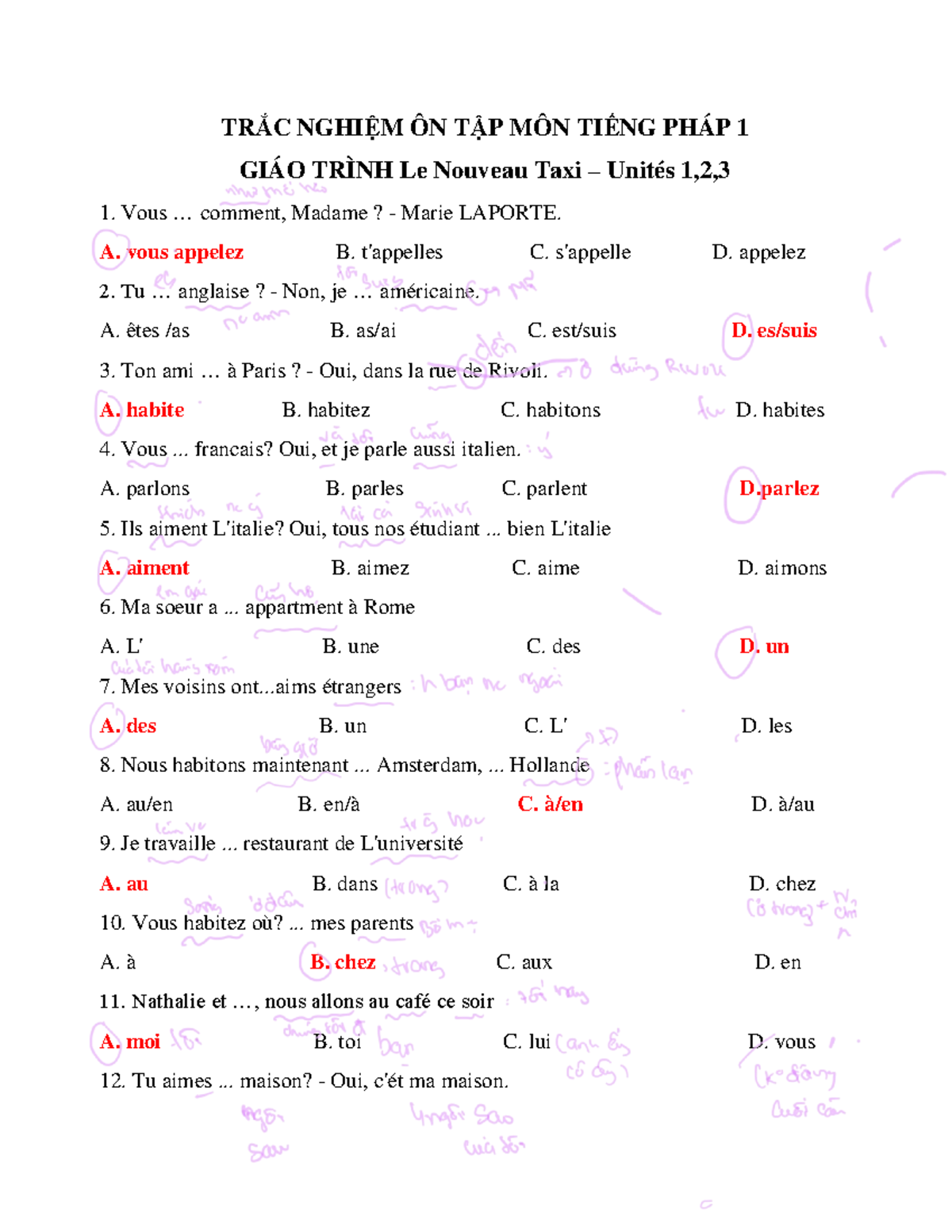 Tiếng-Pháp-1 - Gdfhj - TRẮC NGHIỆM ÔN TẬP MÔN TIẾNG PHÁP 1 GIÁO TRÌNH ...