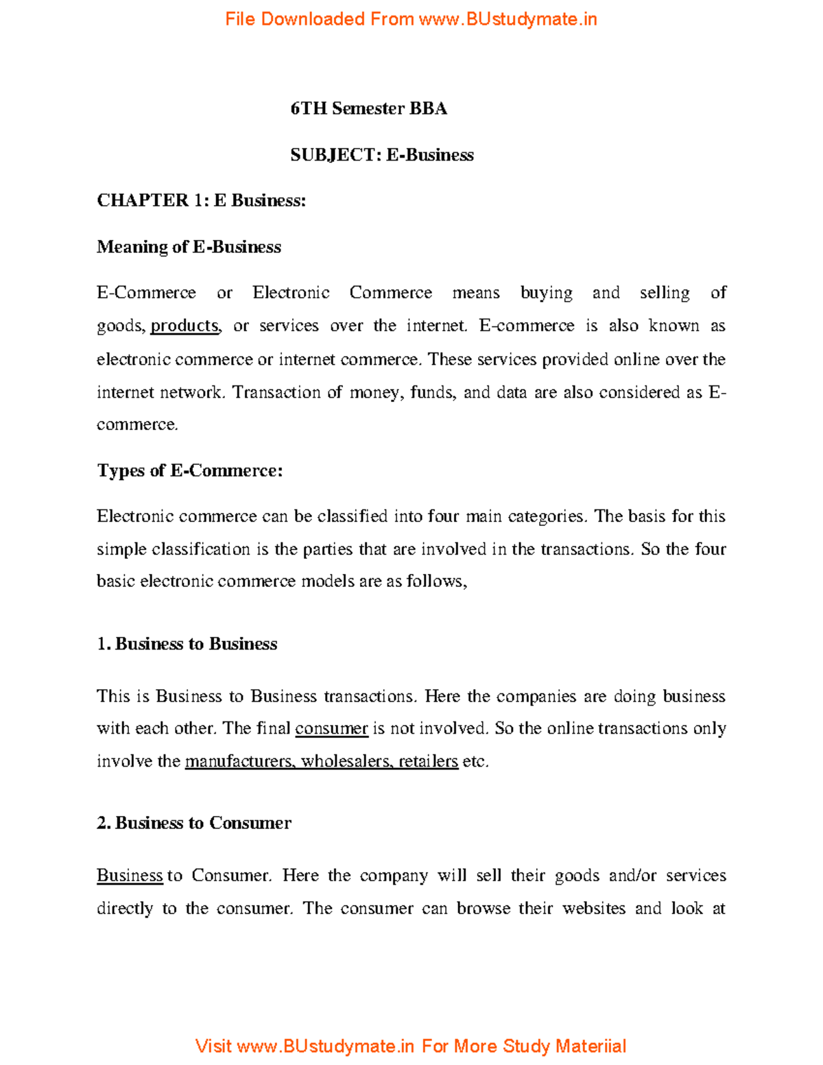 Chapter 1 E-BUS-converted - 6TH Semester BBA SUBJECT: E-Business CHAPTER 1: E Business: Meaning ...