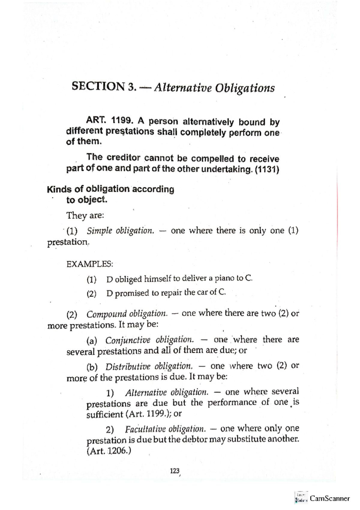 Chapter 3 Sec. 3 - LAW - SECTION 3. Alternative Obligations ART. 1199 ...