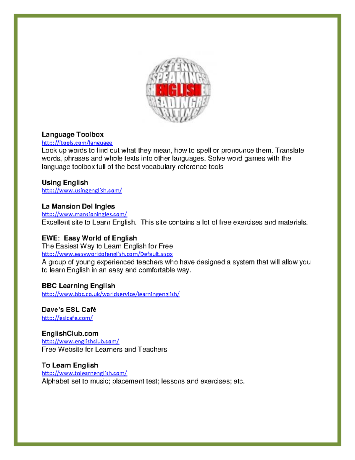 Learn English - Language Toolbox itools/language Look up words to find ...