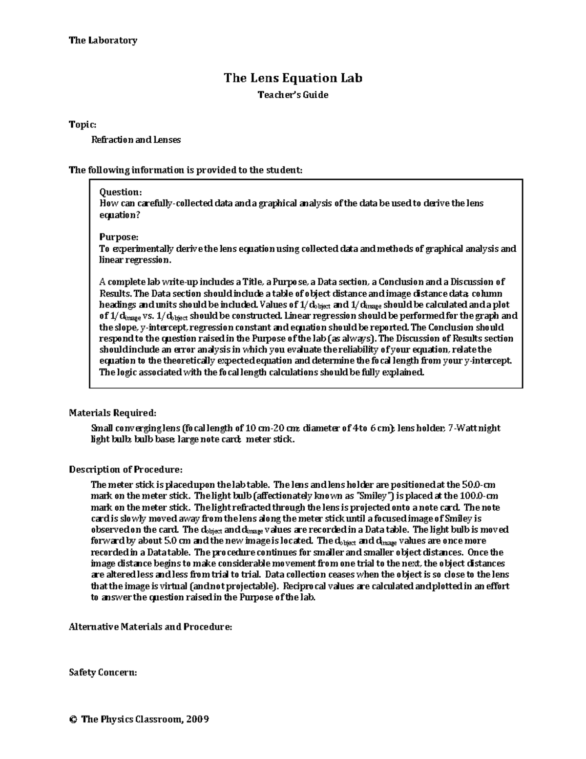 RL10tg - The Lens Equation Lab - The)Laboratory) ©))The)Physics ...
