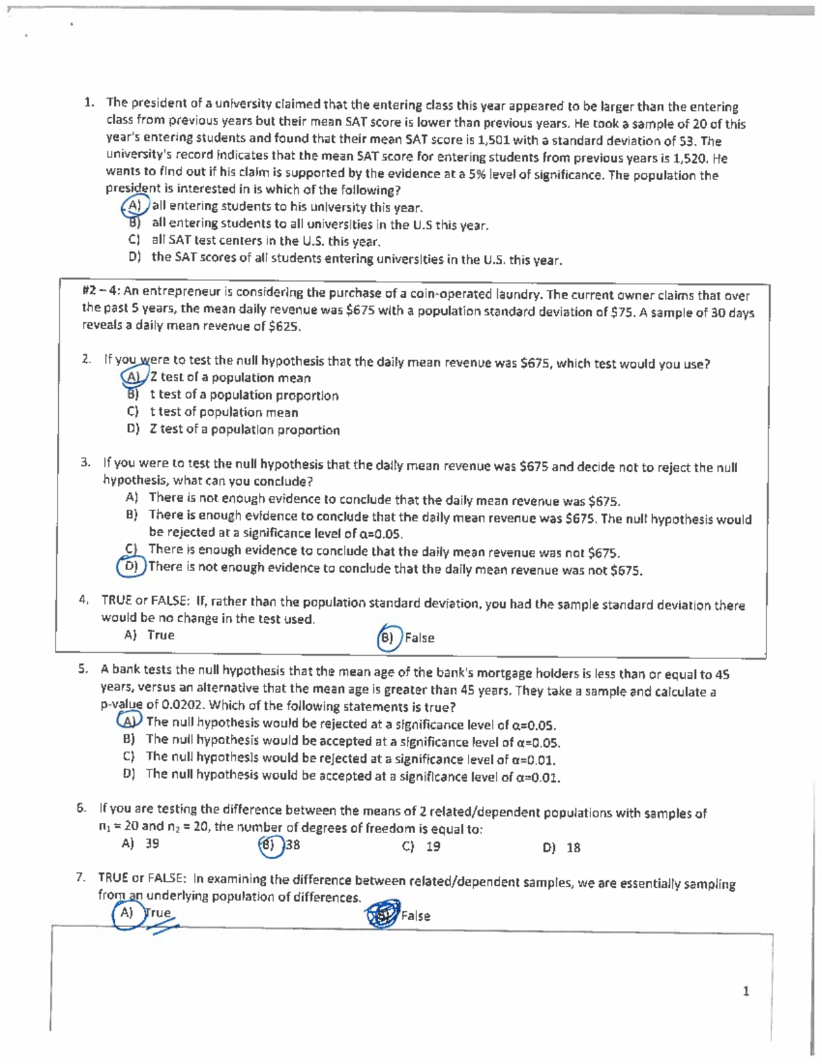 Practice test key - Business Statistics - Studocu