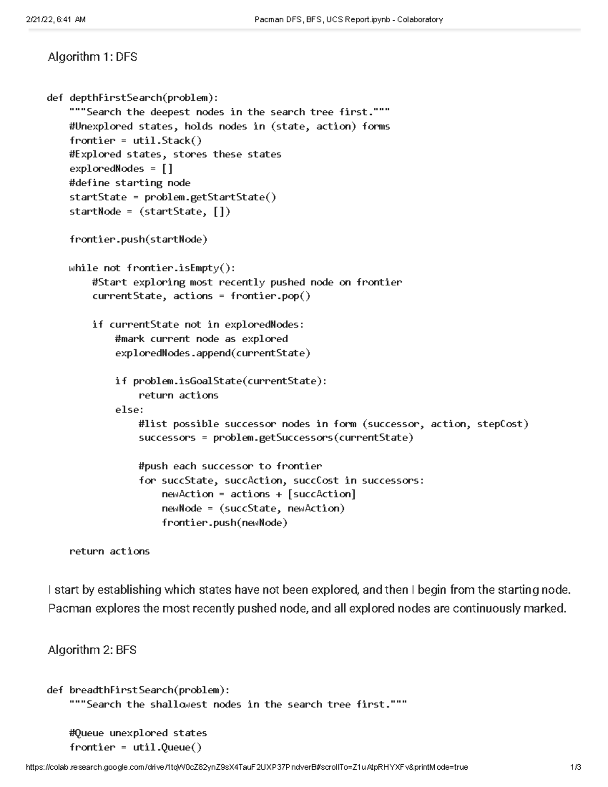 Pacman DFS, BFS, UCS Report.ipynb - Colaboratory - 2/21/22, 6:41 AM ...