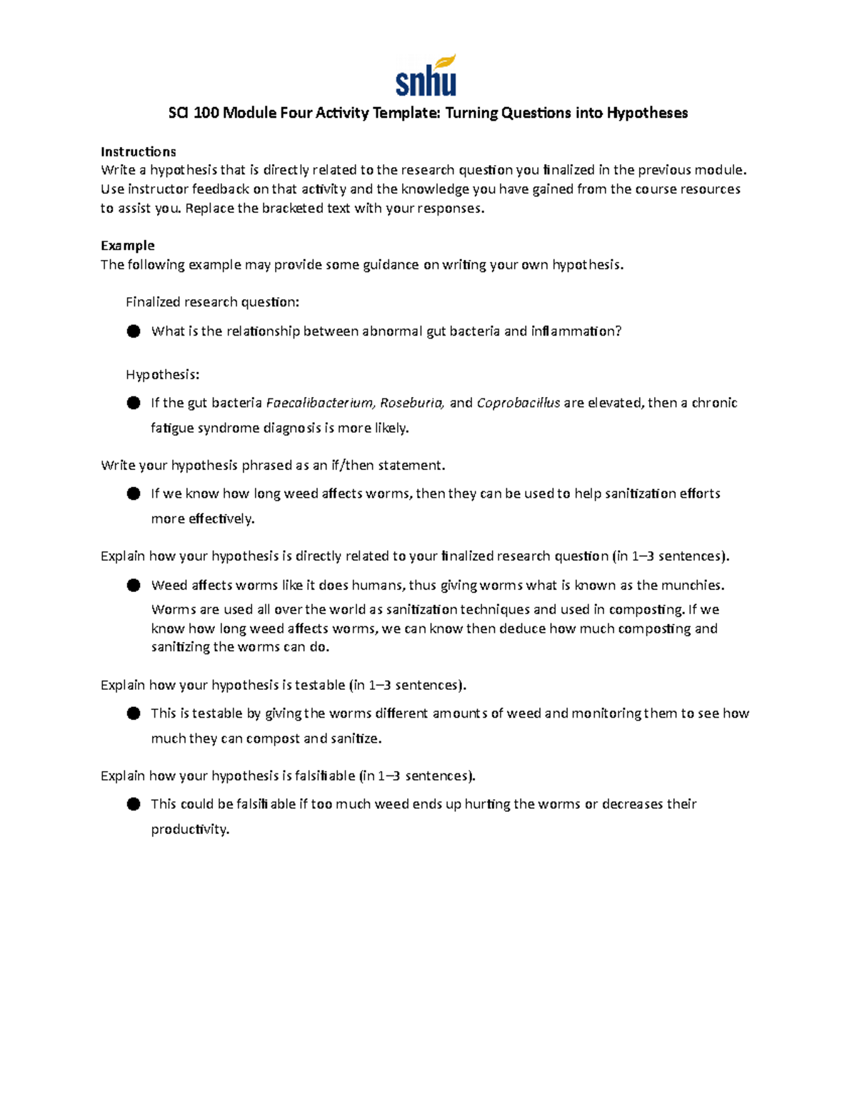 SCI 100 Module Four Activity Template - Use instructor feedback on that ...