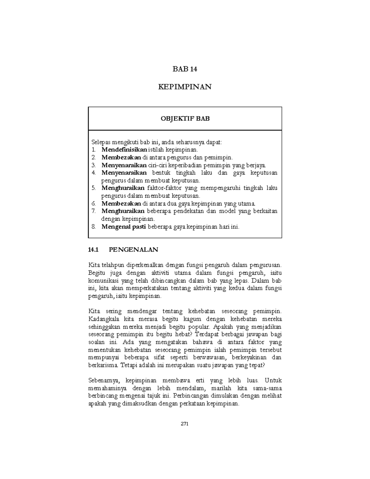BAB 14 - yeah - BAB 14 KEPIMPINAN OBJEKTIF BAB Selepas mengikuti bab ini, anda seharusnya dapat ...