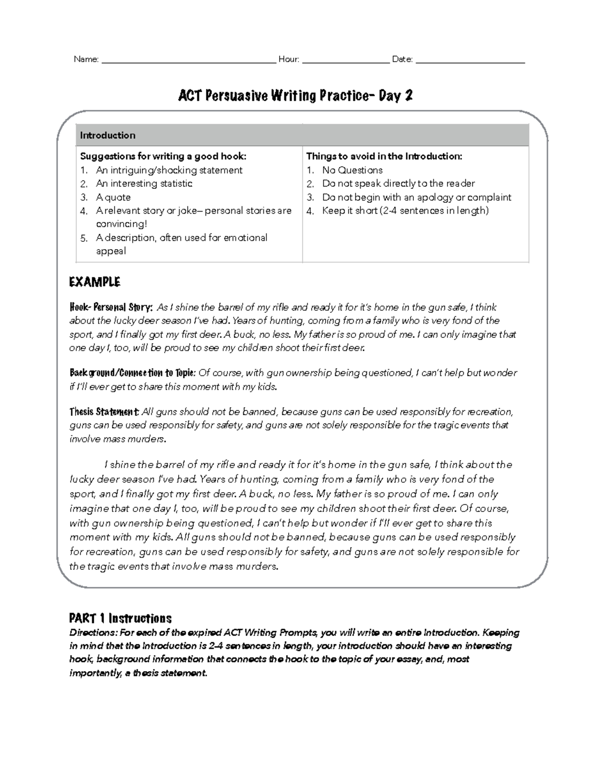ACTPersuasive Writing Practice DAY 2-1 - ACT Persuasive Writing ...