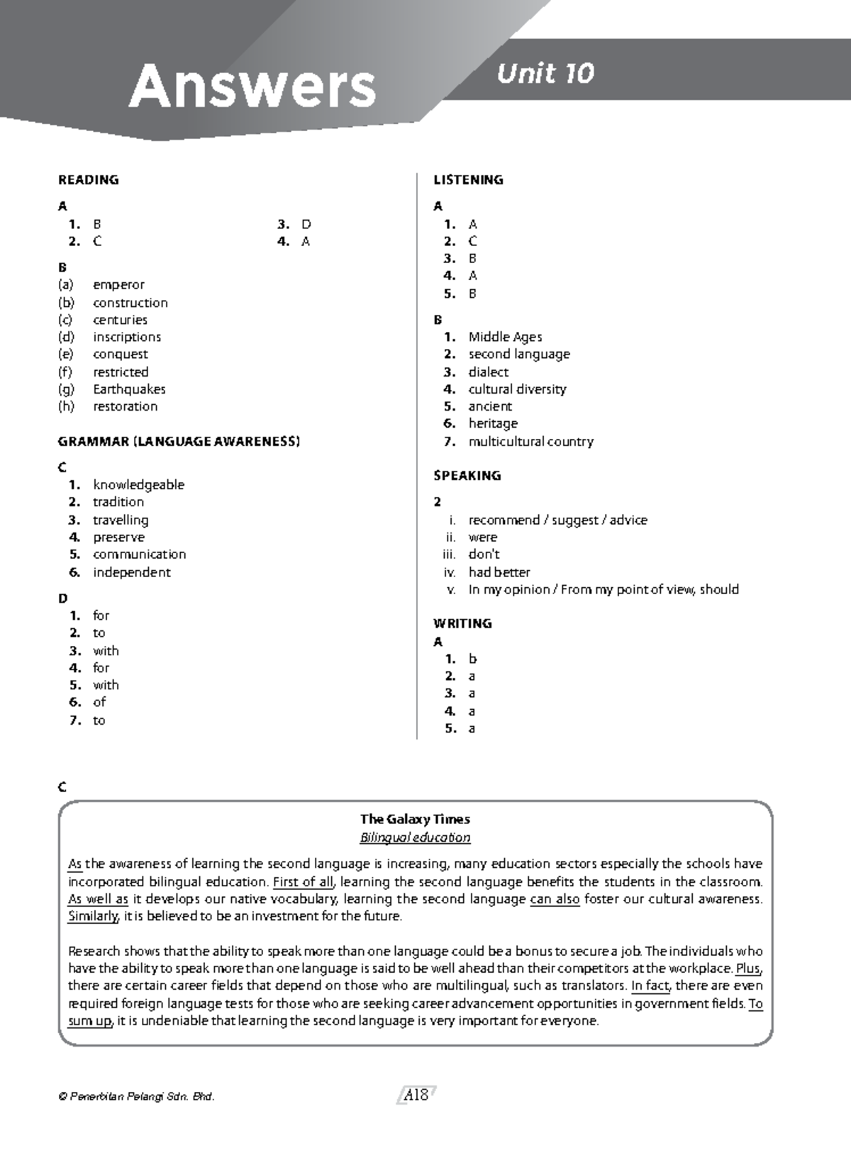 Unit10 - Unit 10 - Reading a 1. B 3. D 2. C 4. A B (a) emperor (b ...
