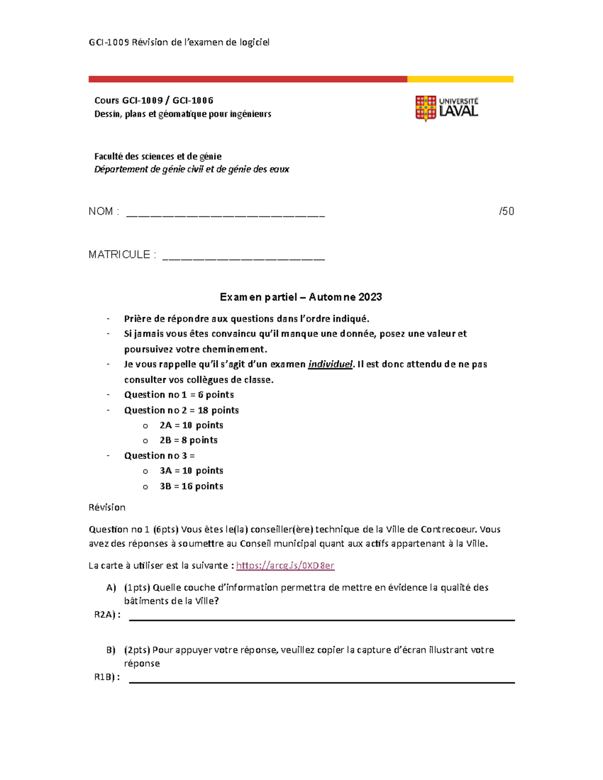 Revision Examen Logiciel 1 - Cours GCI- 1009 / GCI- 1006 Dessin, plans ...