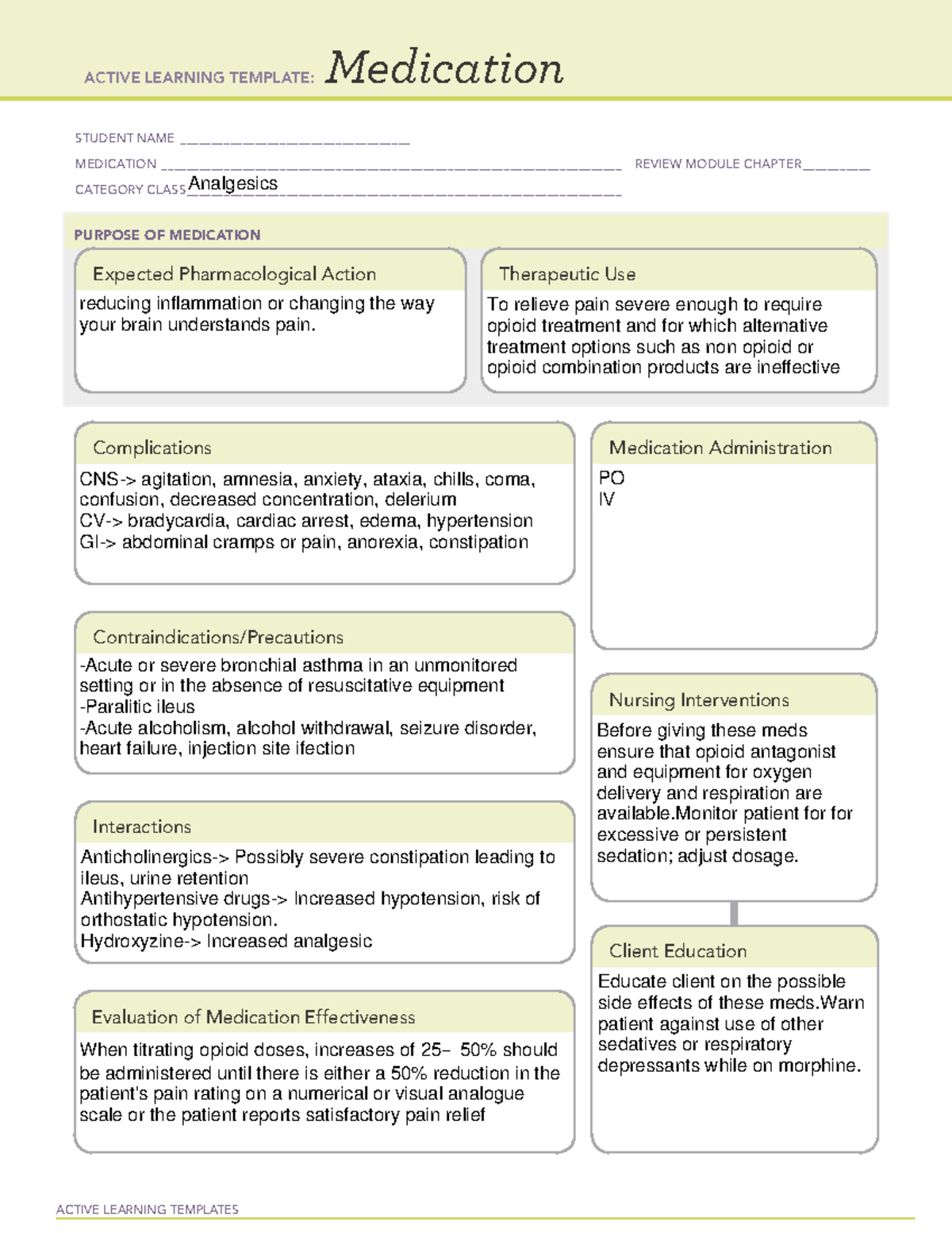 Analgesic - ATI Pharmacology - ACTIVE LEARNING TEMPLATES Medication ...