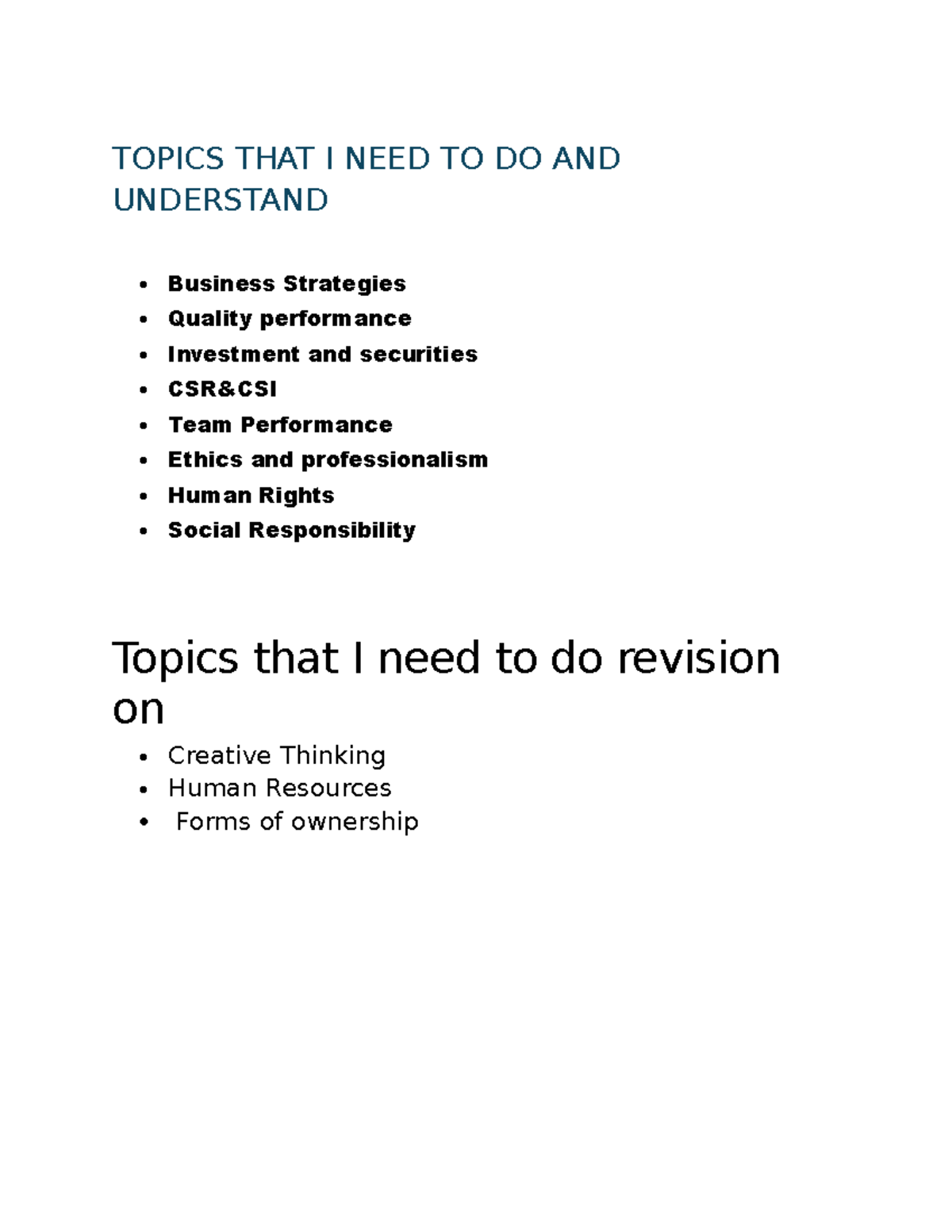 Topics THAT I NEED TO DO AND Understand - TOPICS THAT I NEED TO DO AND ...