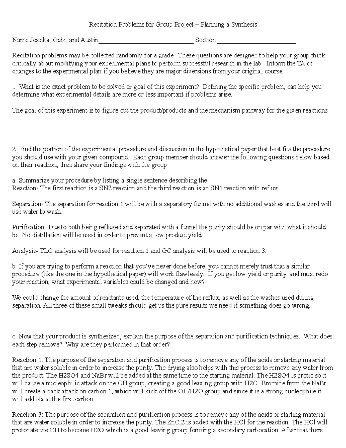 Recitation for Group Project 1-Planning - Recitation Problems for Group Project – Planning a ...