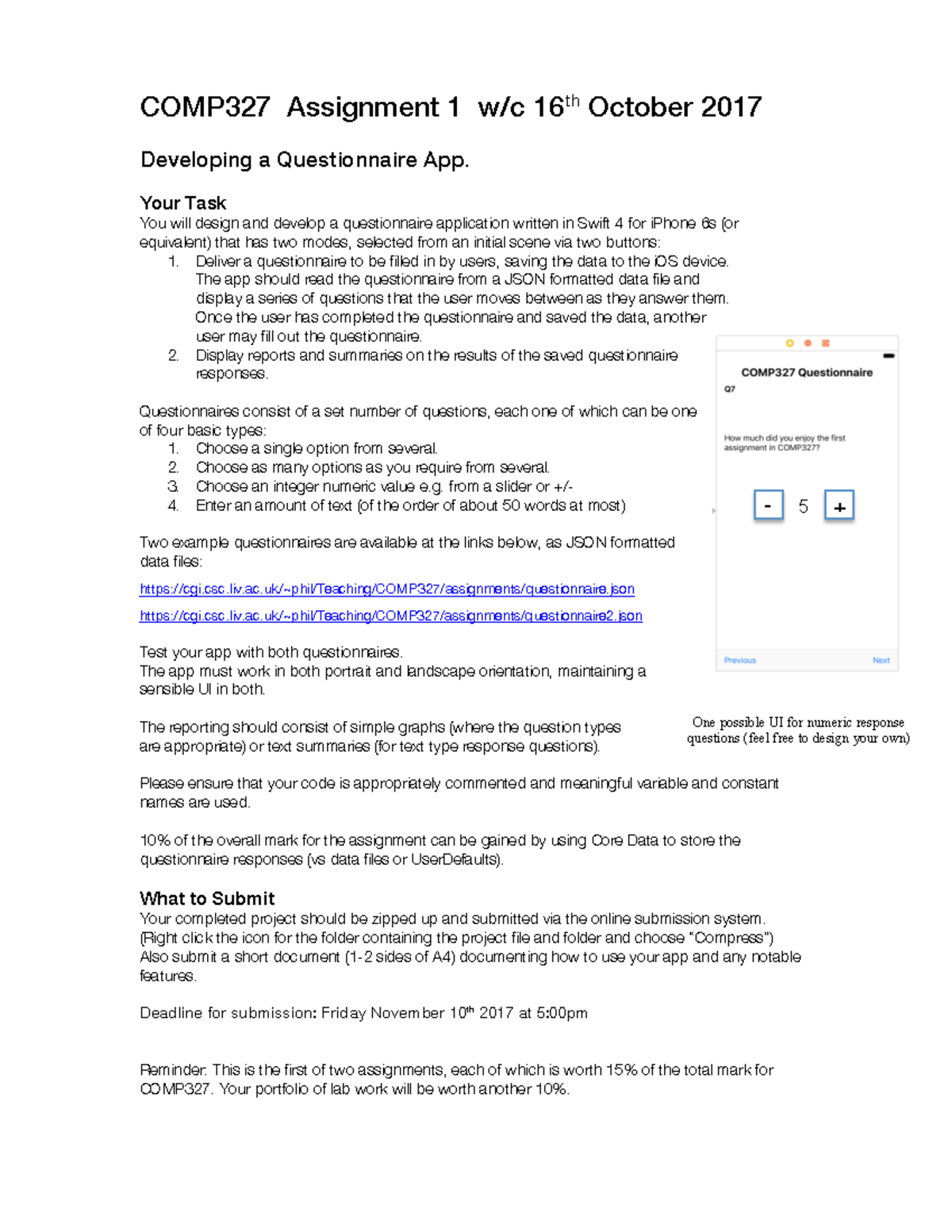 COMP327 2017-2018 Assignment 1 - COMP327 Assignment 1 w/c 16th October ...