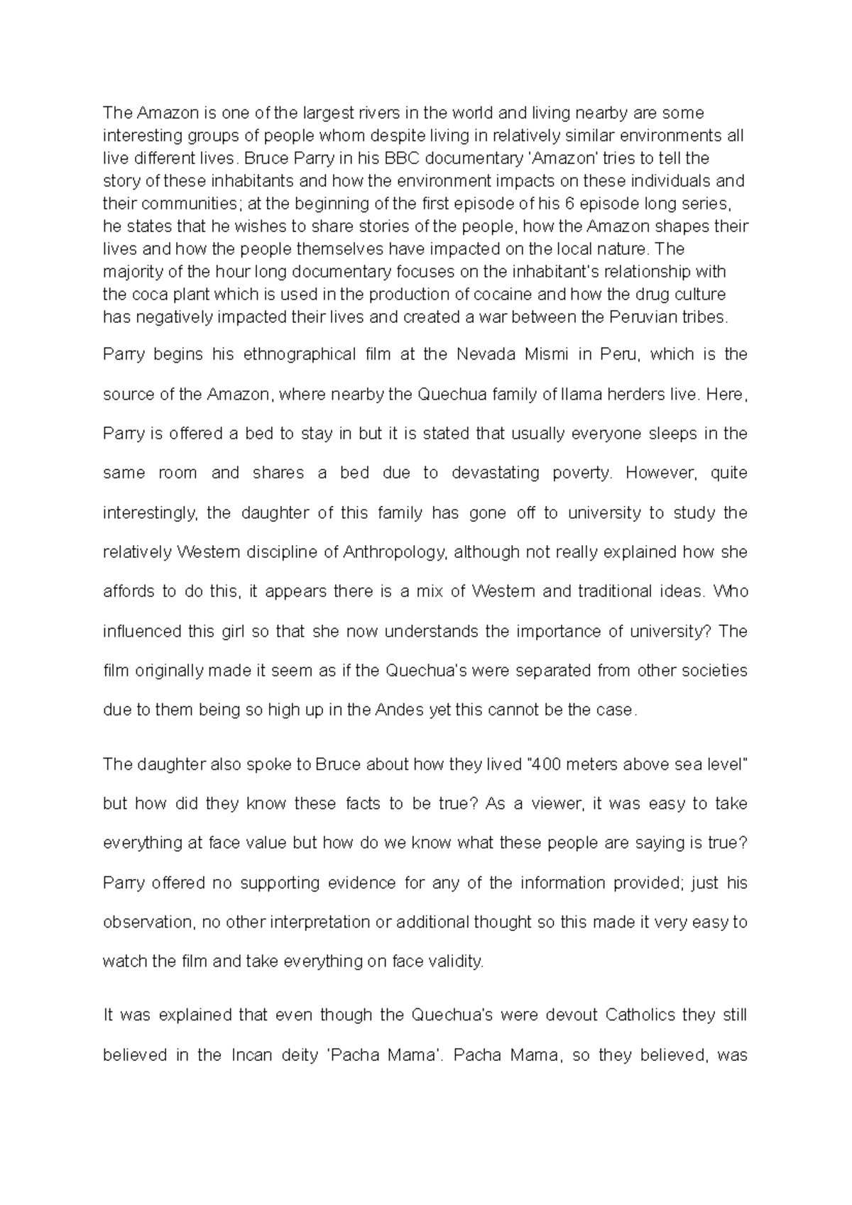 Critical film review Final - The Amazon is one of the largest rivers in ...