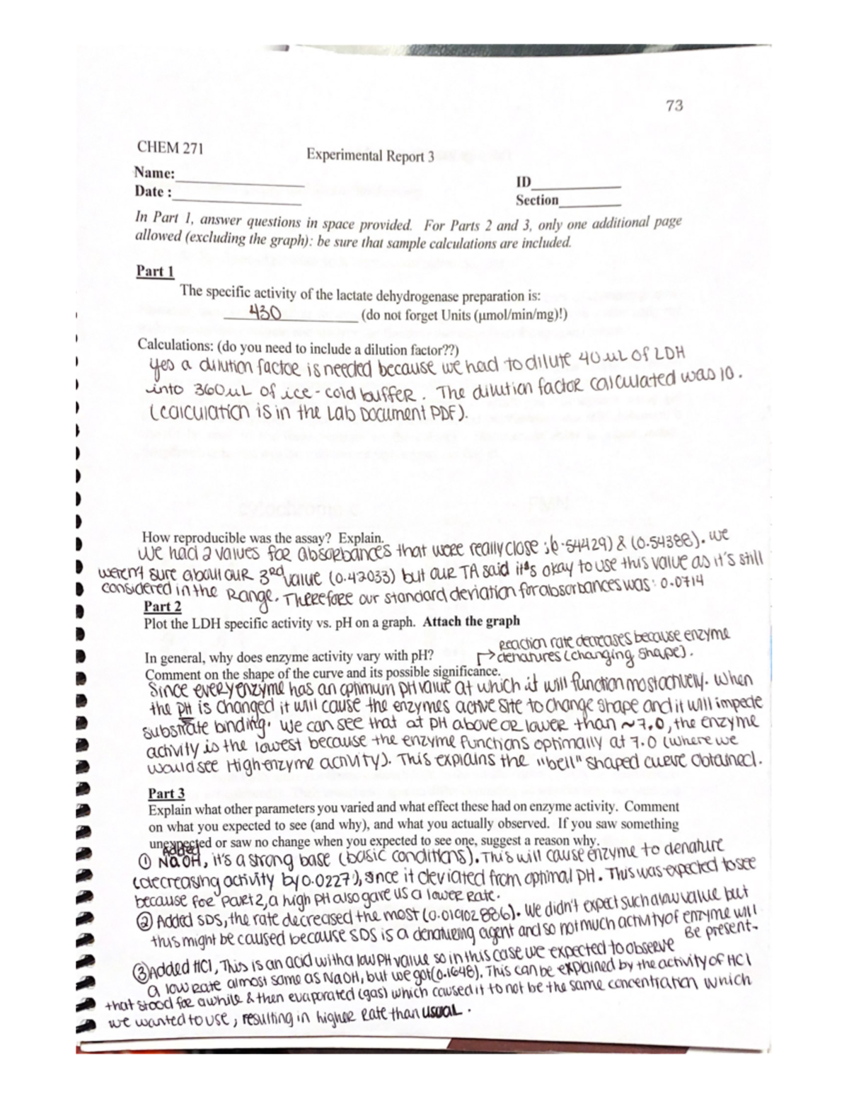 CHEM 271 Experiment report 3 - CHEM 271 - Studocu