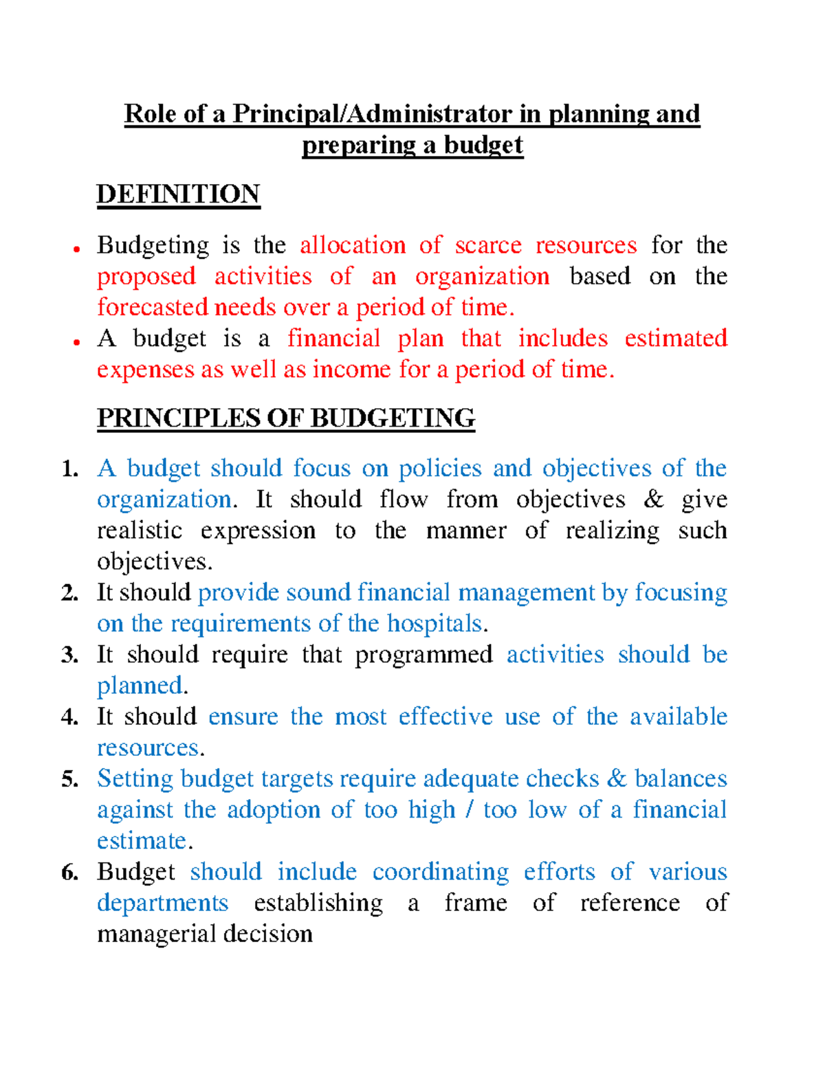 Unit 2 & 6, Q & A, Role of a Administrator in preparing a budget - Role ...