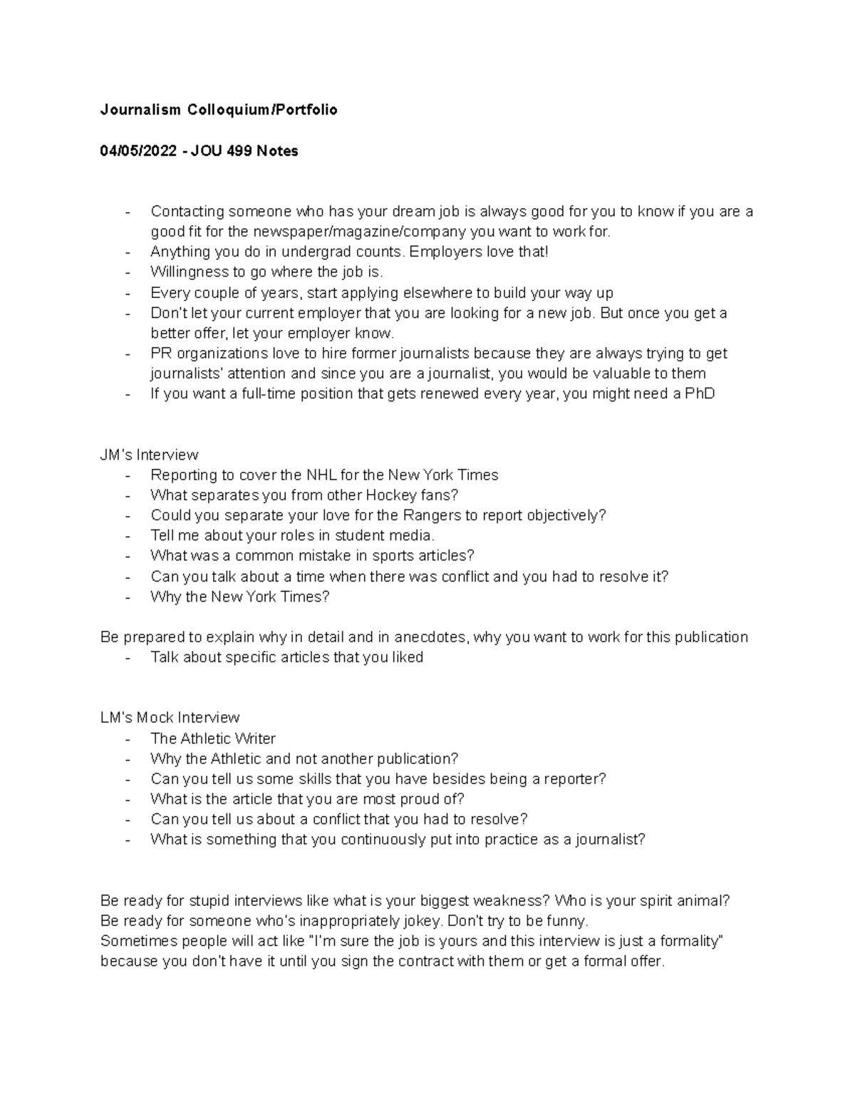 Journalism Colloquium Portfolio - Journalism Colloquium/Portfolio 04/05 ...