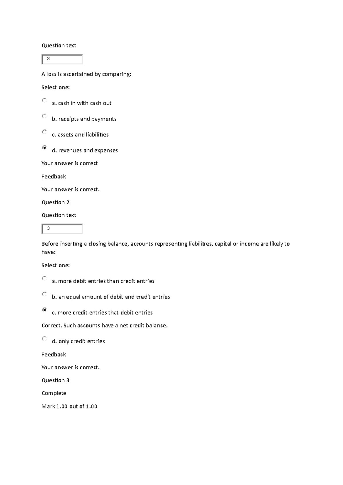 3 4 Practice Questions For Online Test Question Text A Loss Is