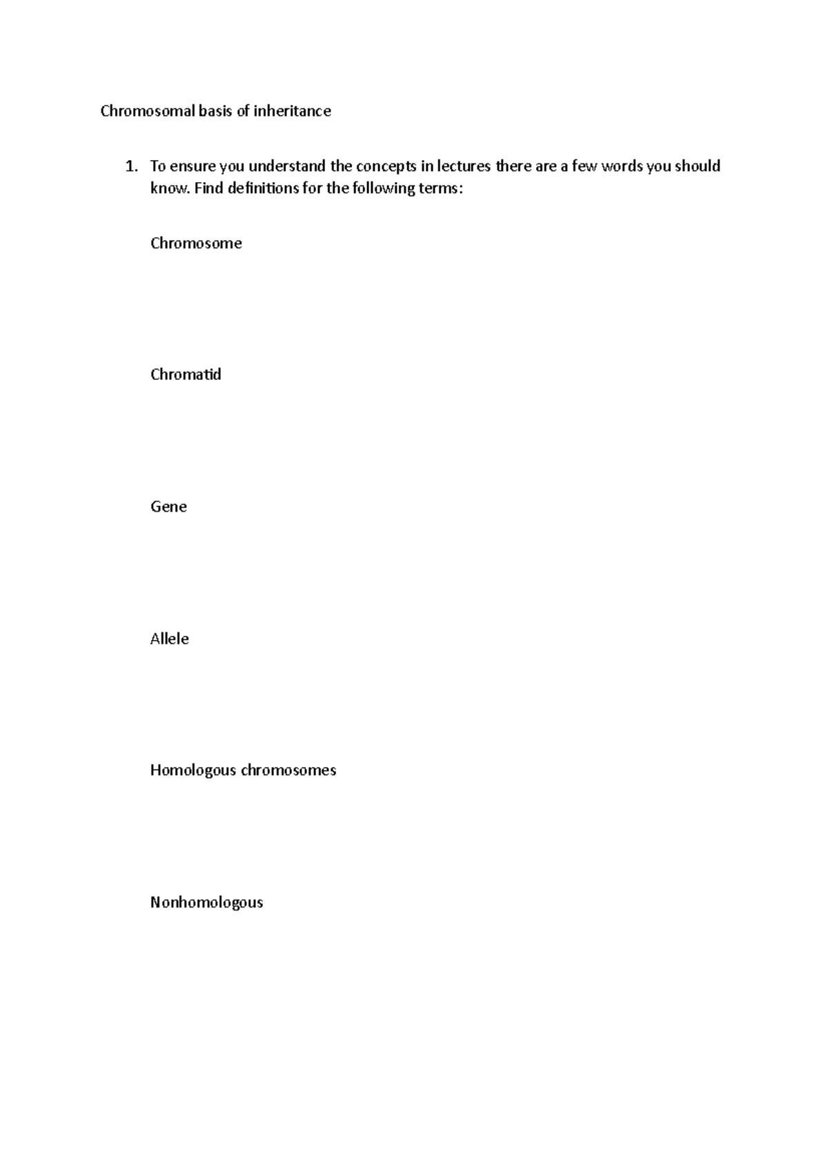 Chromosomal basis of inheritance worksheet - Chromosomal basis of ...