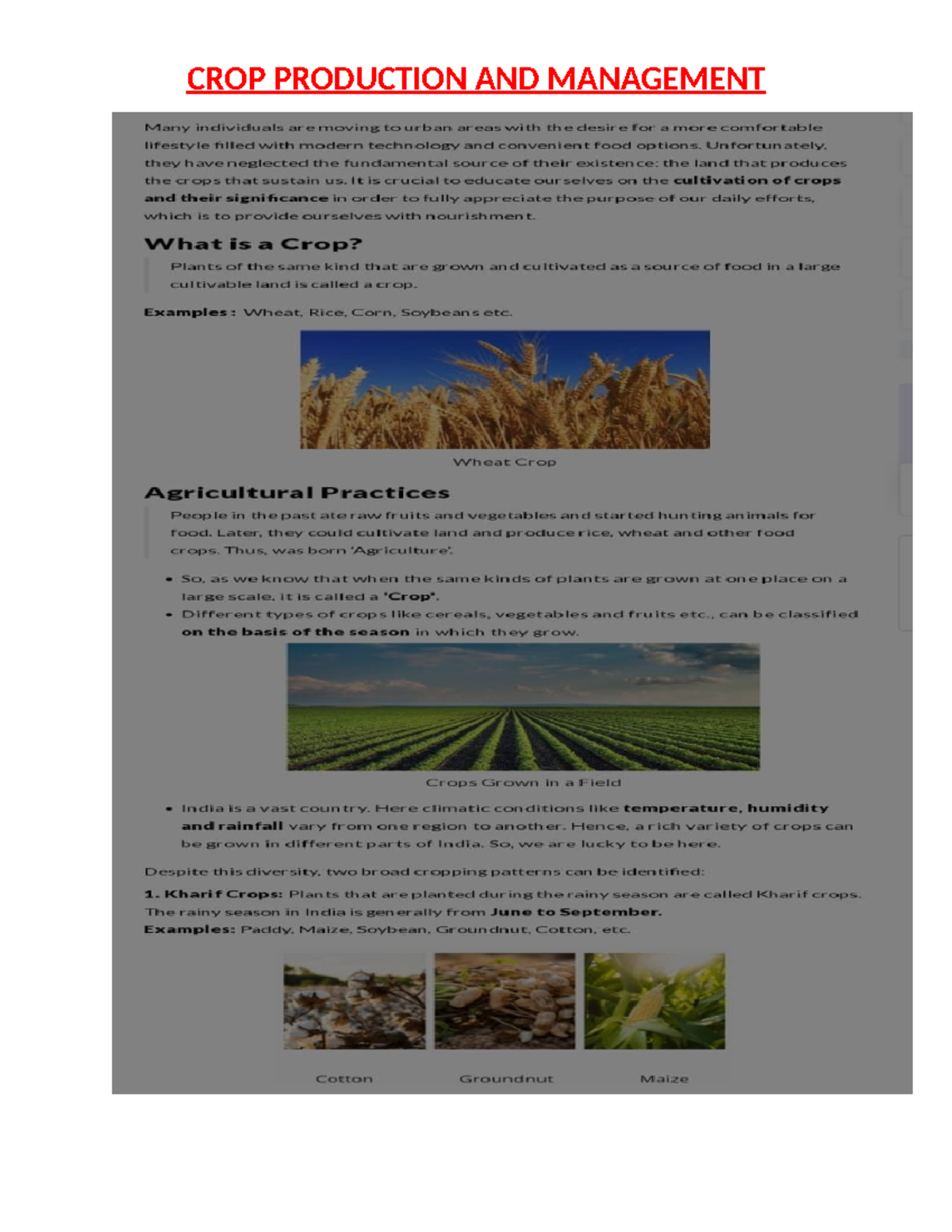 CROP Production Class 8 - Studocu