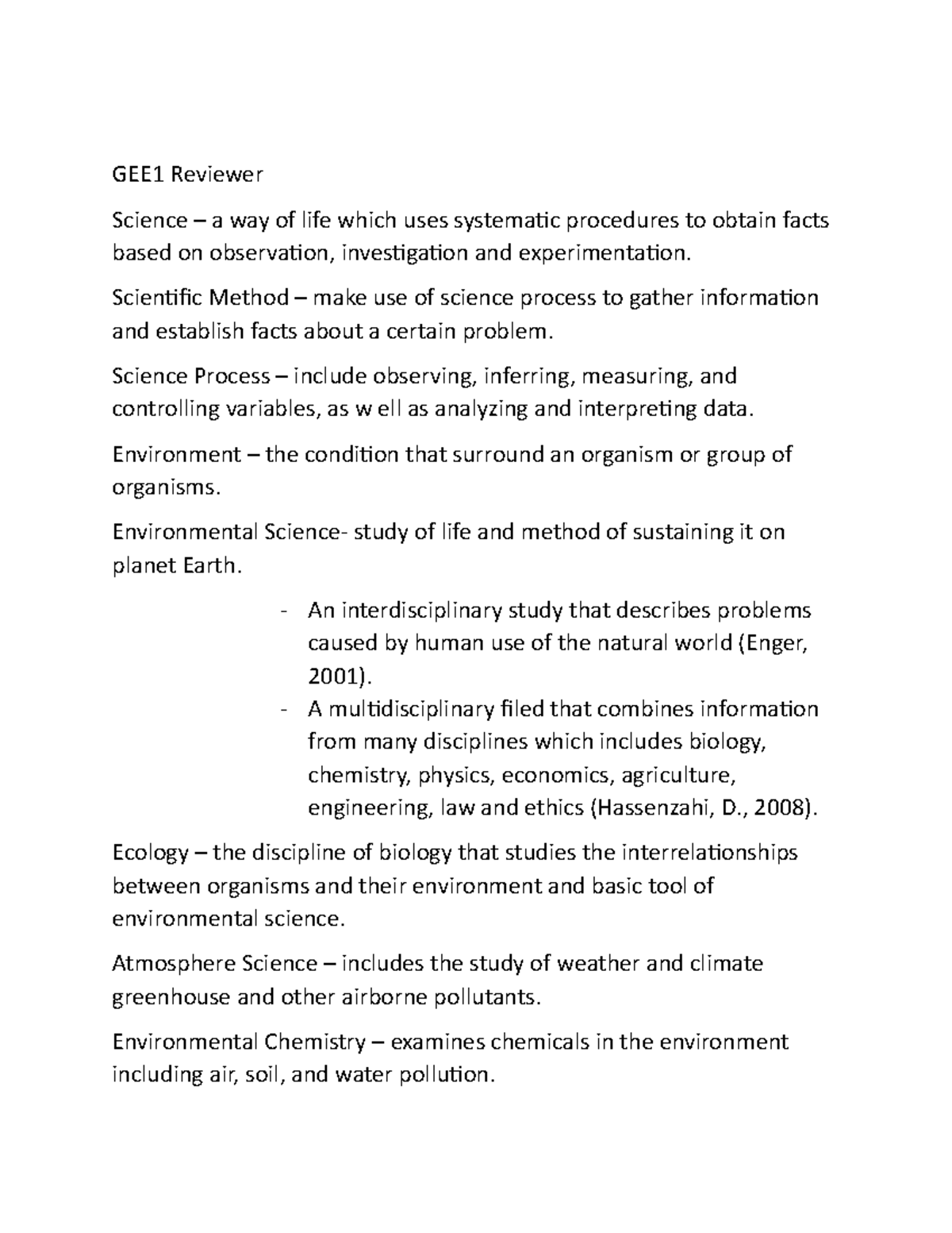 GEE1 Reviewer - GEE1 Reviewer Science – a way of life which uses systematic procedures to obtain ...