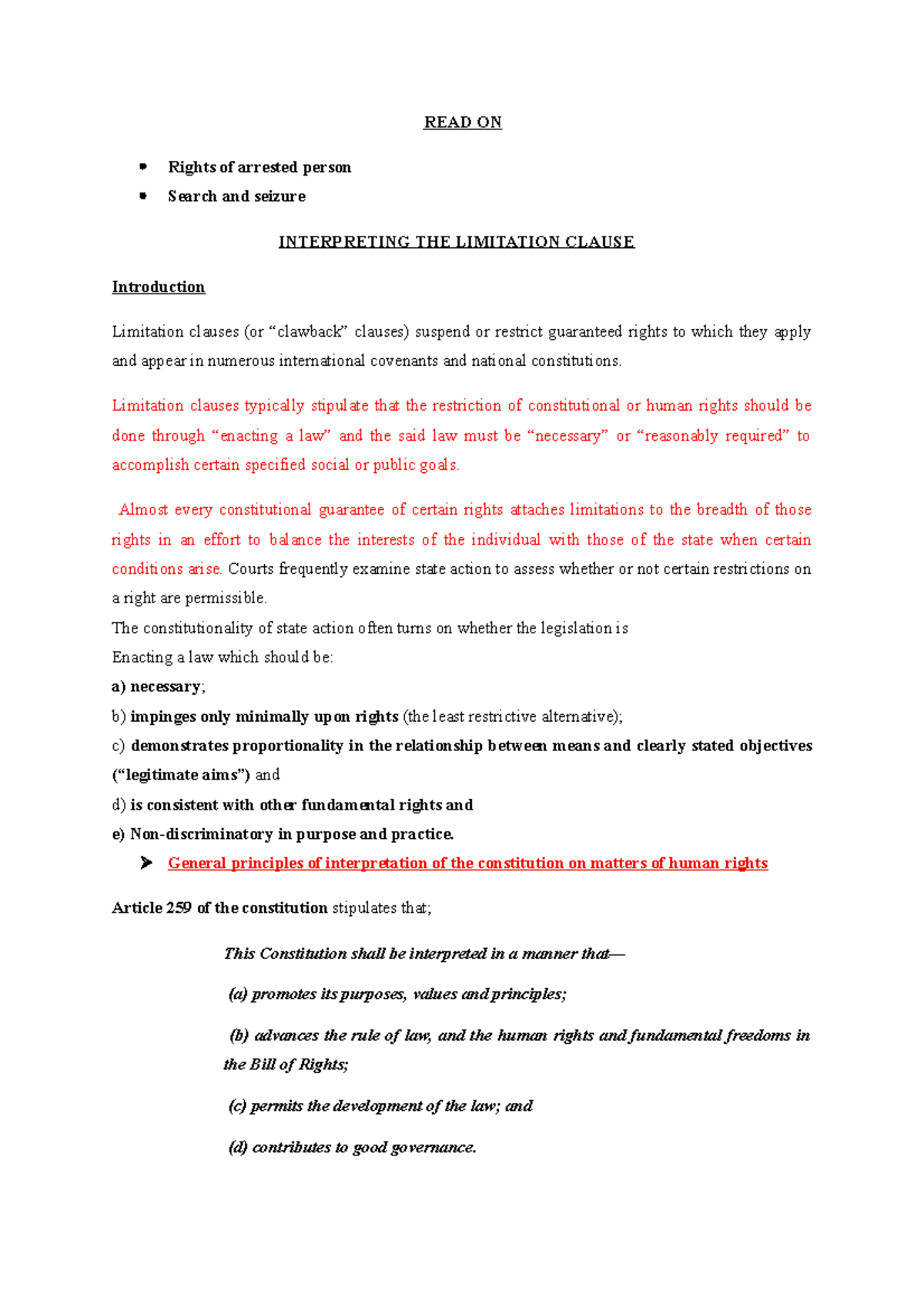 Interpreting THE Limitation Clause - READ ON Rights of arrested person ...