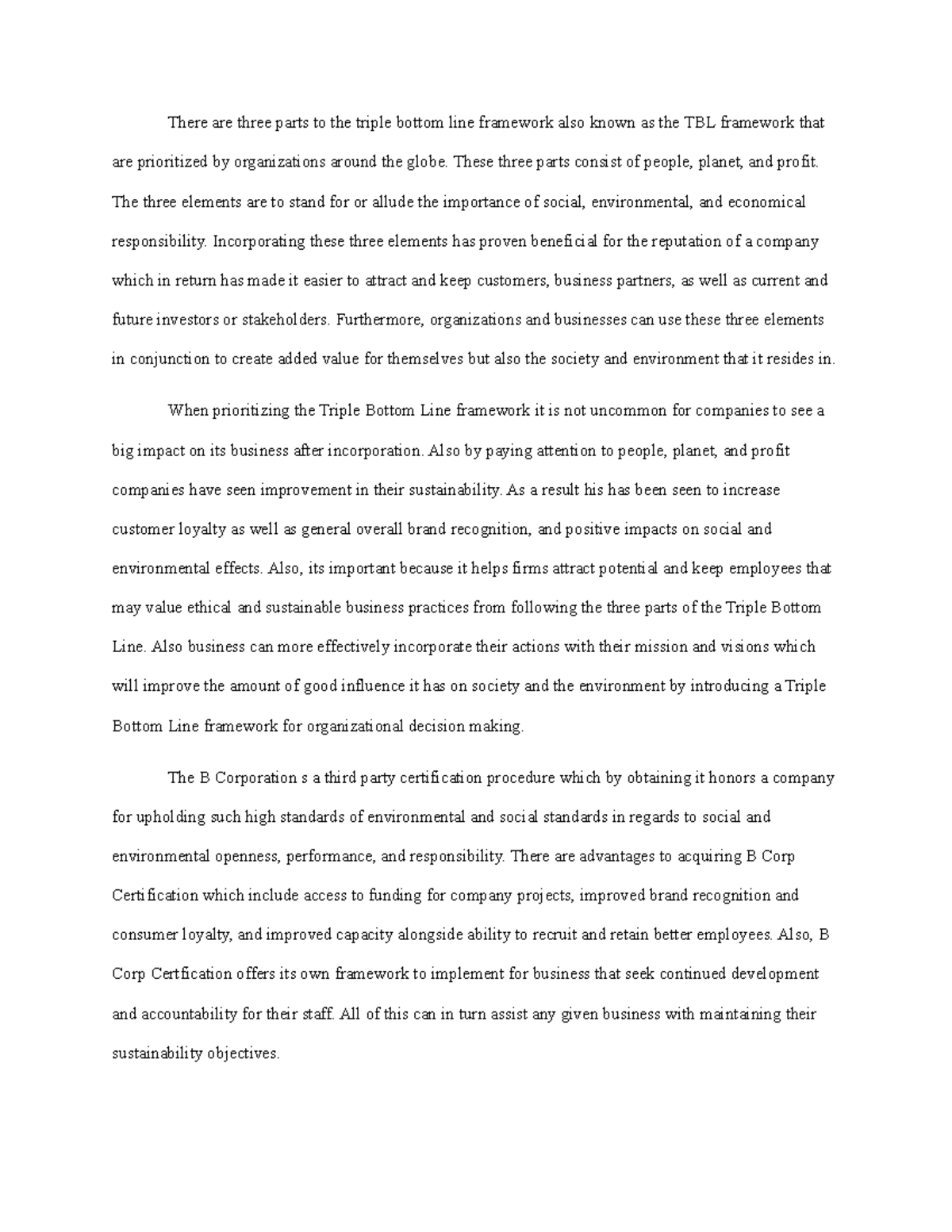 Final Project Submission - There are three parts to the triple bottom ...