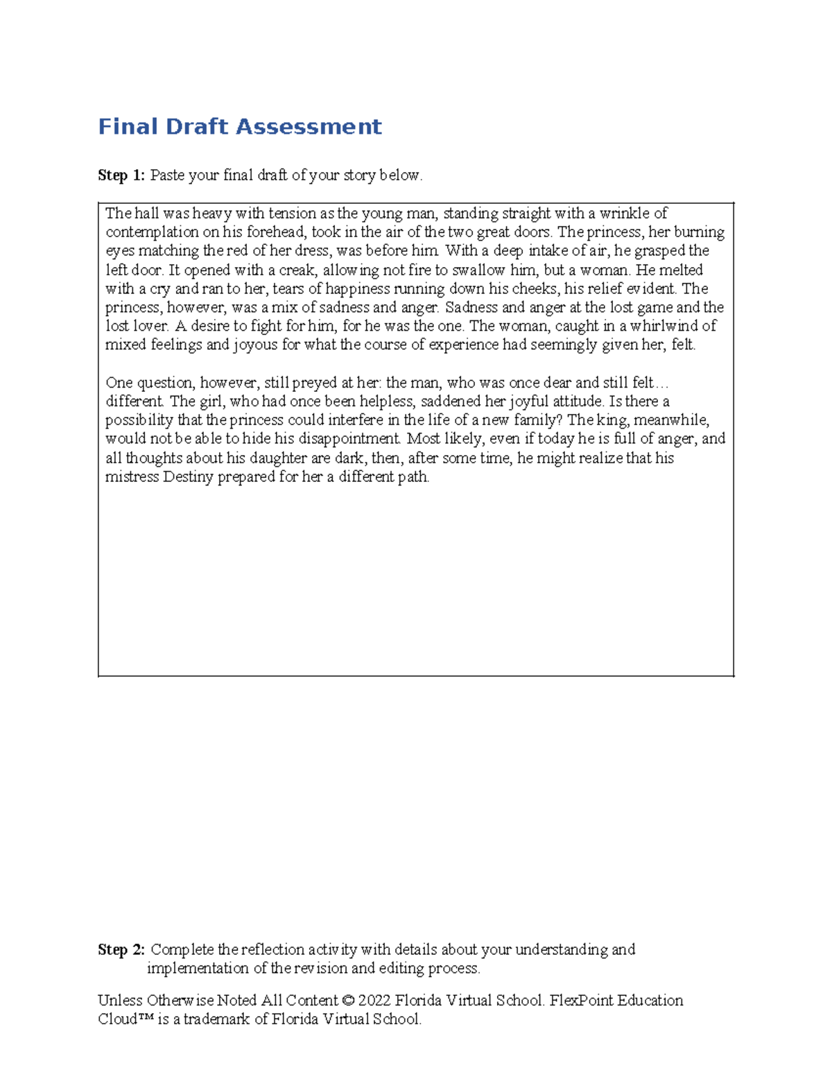 Final draft assess rubric - Final Draft Assessment Step 1: Paste your final draft of your story ...