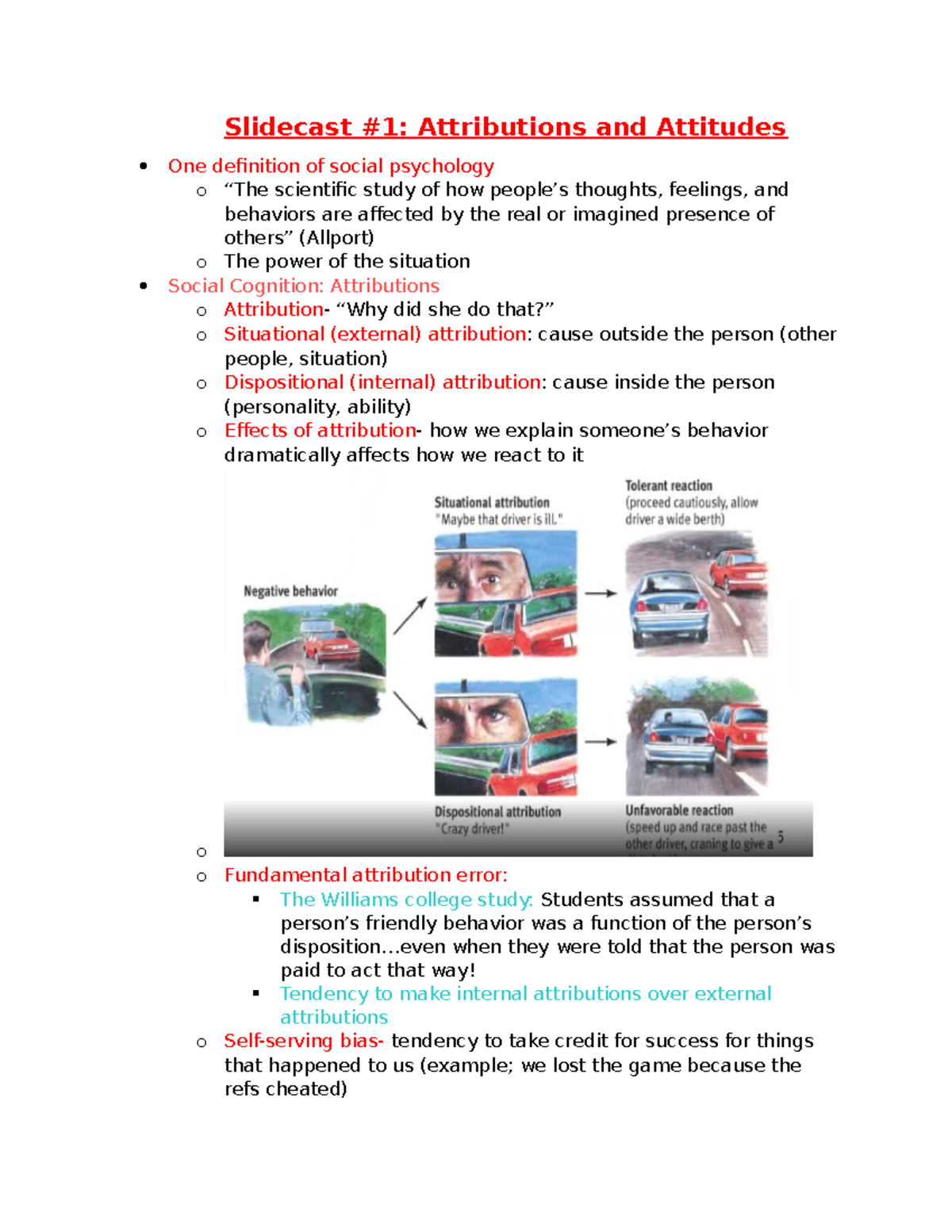 Social Psychology Notes - Slidecast #1: Attributions and Attitudes One ...