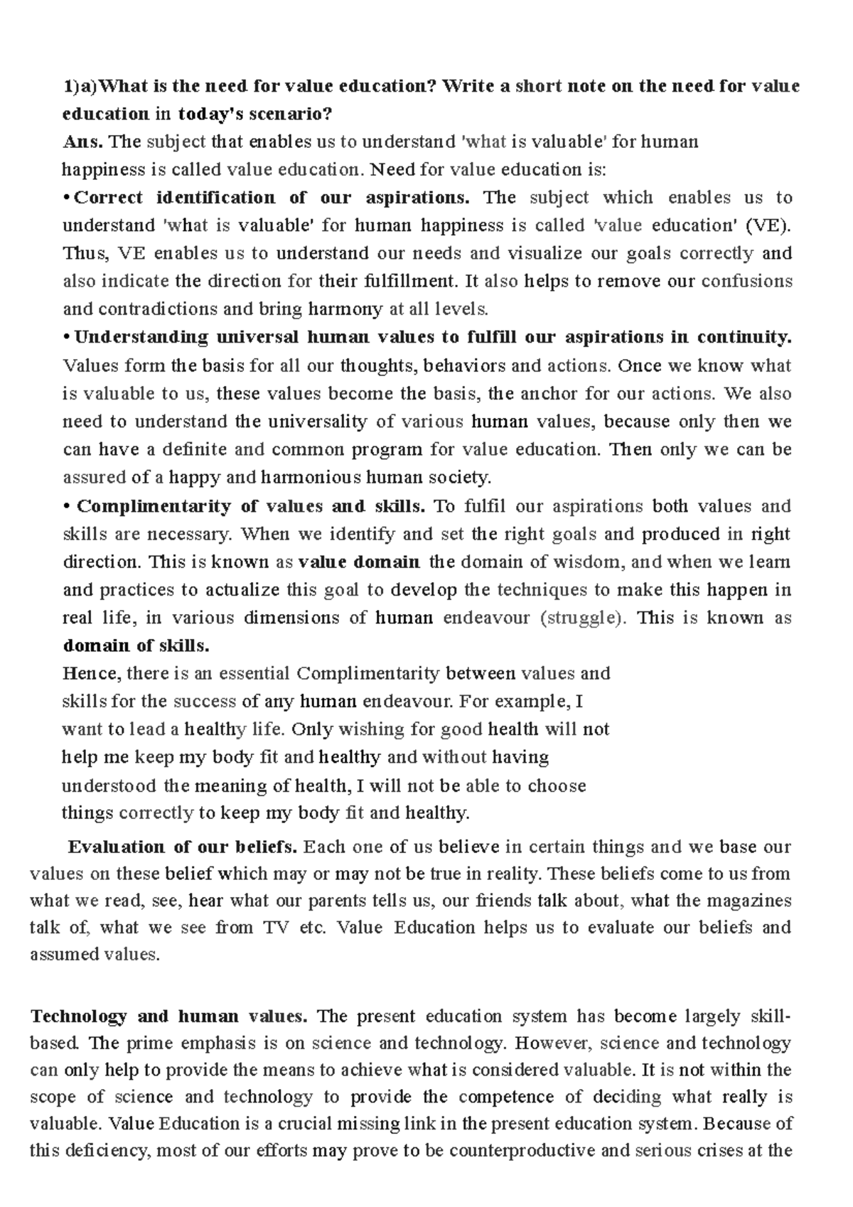 Uhv 1 a What Is The Need For Value Education Write A Short Note On uhv-1-a-what-is-the-need-for-value-education-write-a-short-note-on