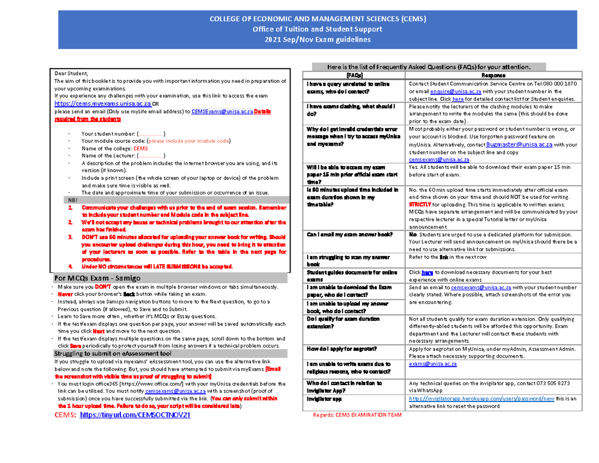 DSC2606 Exam booklet - Info - Dear Student, The aim of this booklet is ...