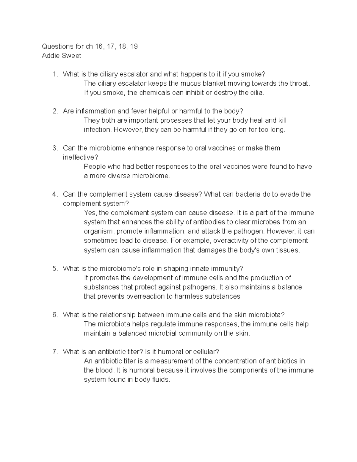 questions ch 16, 17, 18, 19 - Questions for ch 16, 17, 18, 19 Addie ...