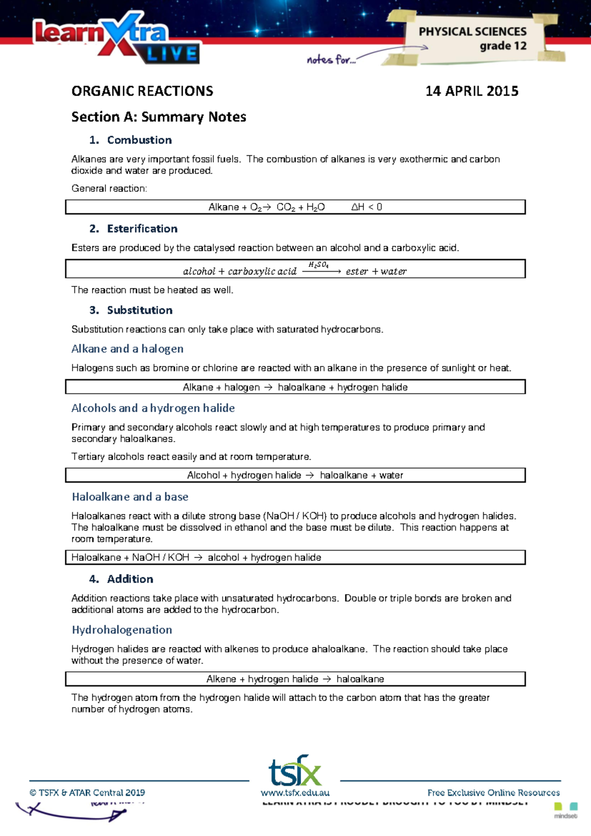 N = Learn Xtra = LXL Gr12PSci 01 Organic Reactions 14Apr2015 - ORGANIC ...