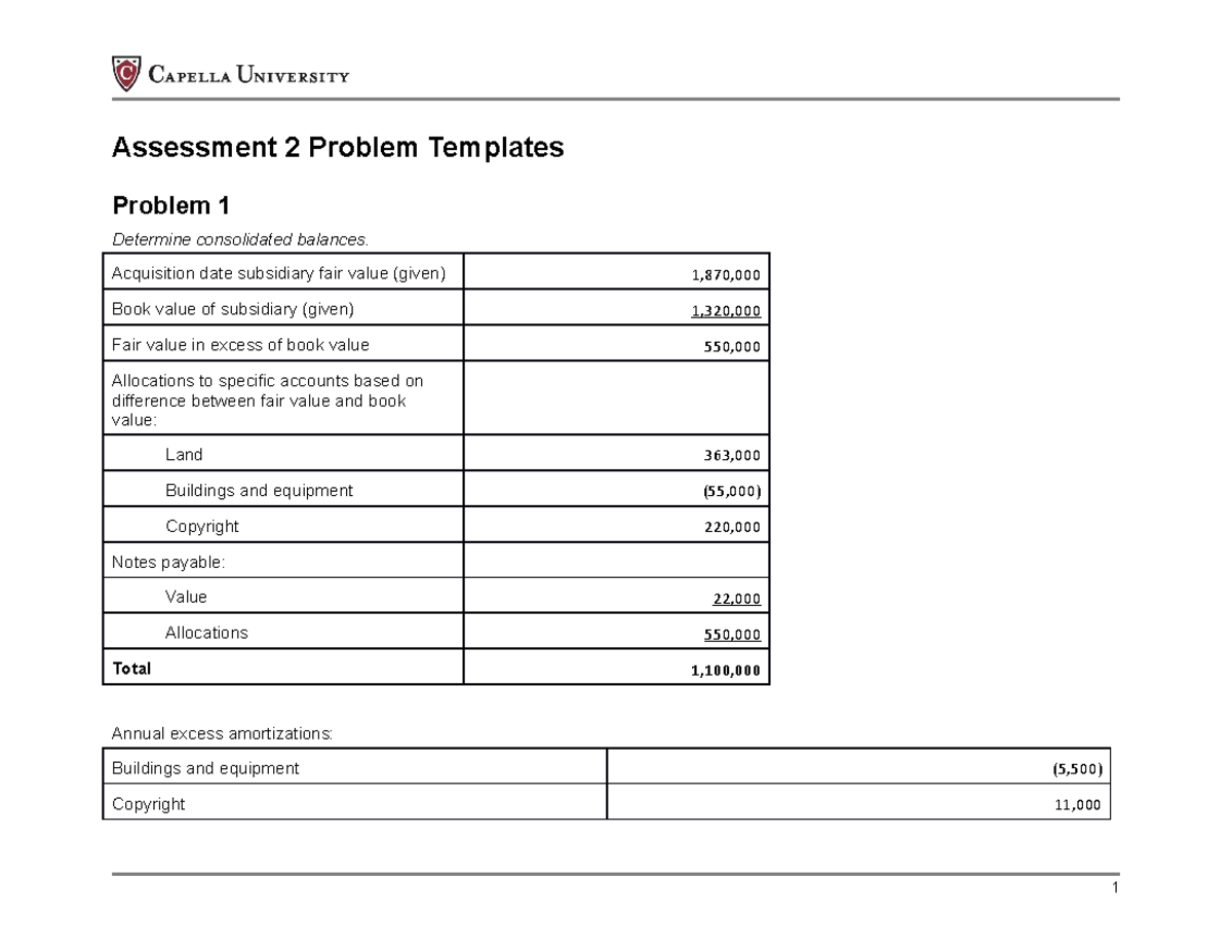 BUS-FXP4063 2-1 - Assignment - Assessment 2 Problem Templates Problem 1 ...