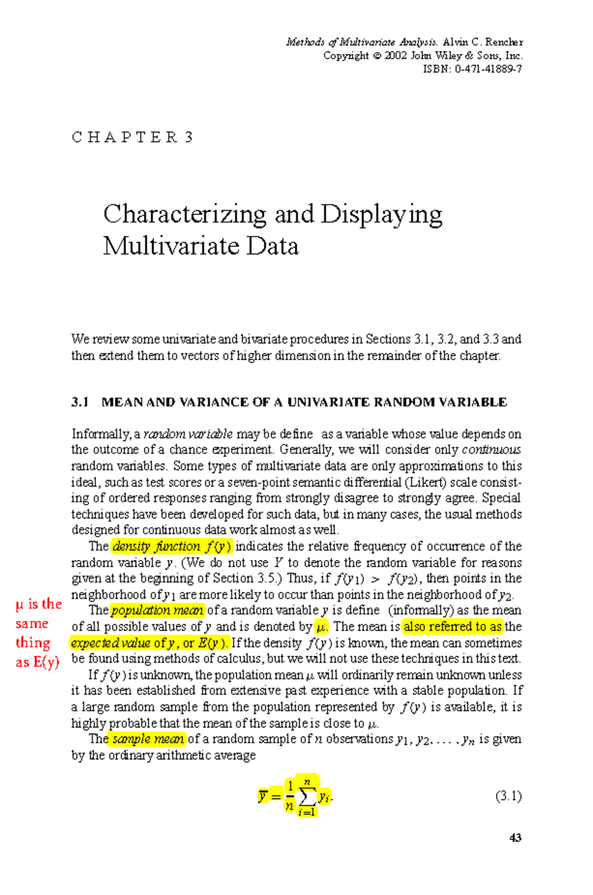 Ch3 - C H A P T E R 3 Characterizing and Displaying Multivariate Data We review some univariate ...