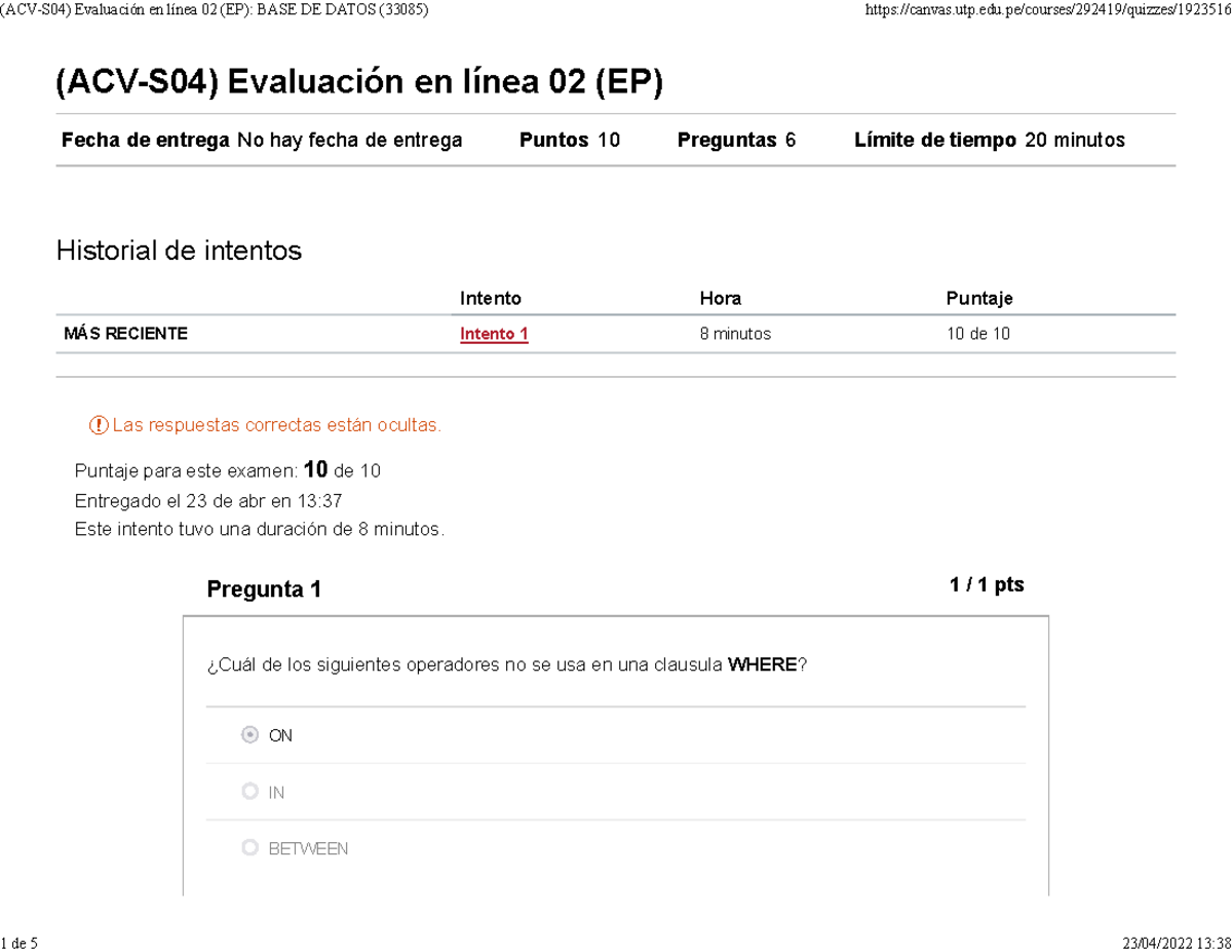 (ACV-S04) Evaluación en línea 02 (EP) BASE DE Datos (33085) - (ACV-S04) Evaluación en línea 02 ...