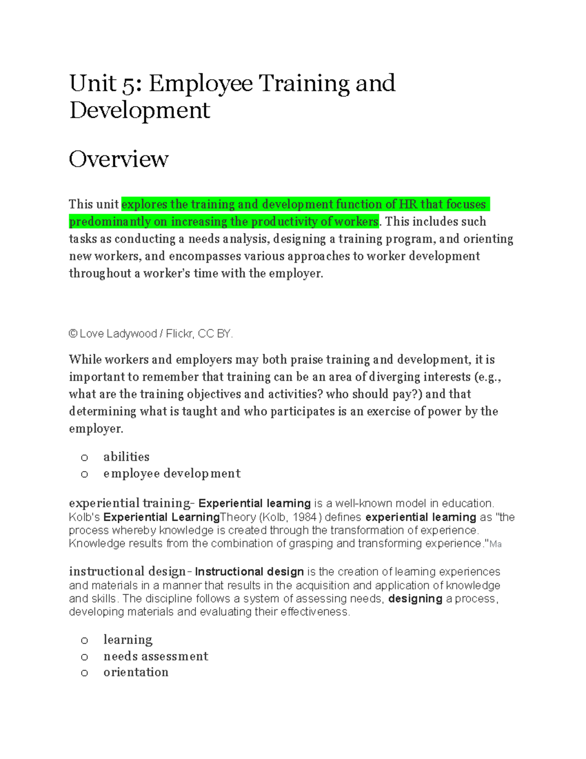 Unit 5 final - HRMT 386 - Unit 5: Employee Training and Development ...