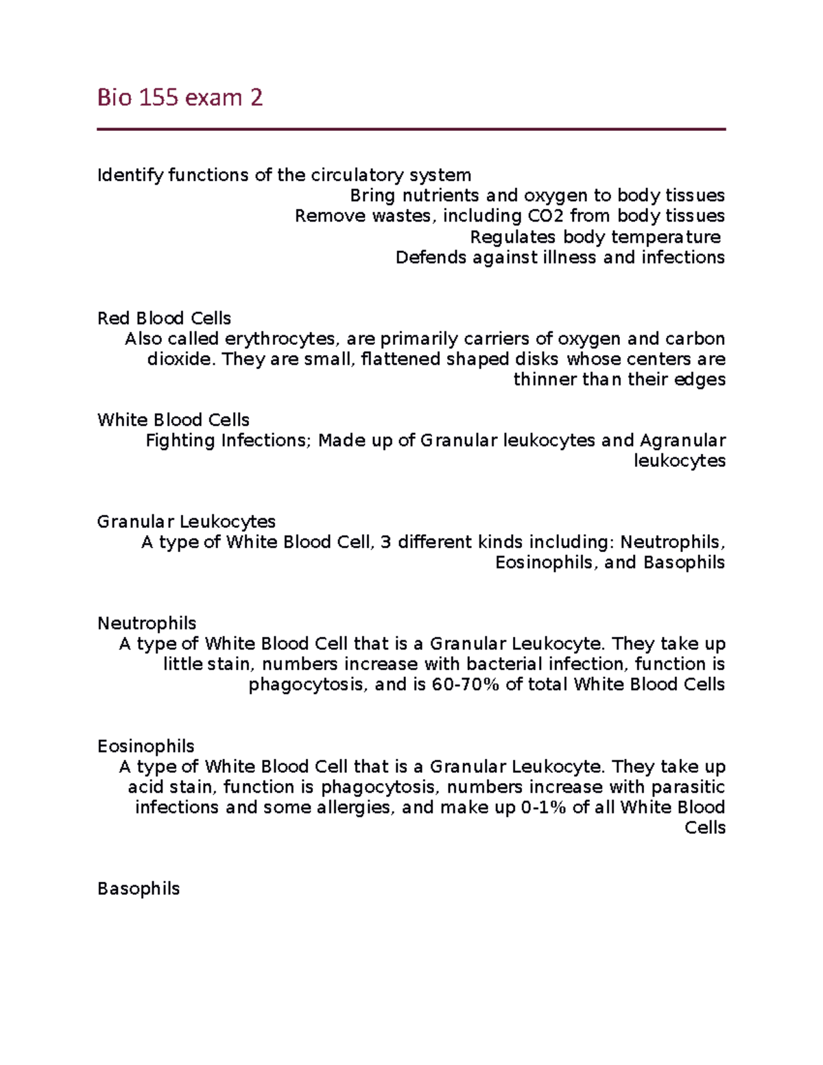 Bio 155 exam 2 review - Bio 155 exam 2 Identify functions of the ...