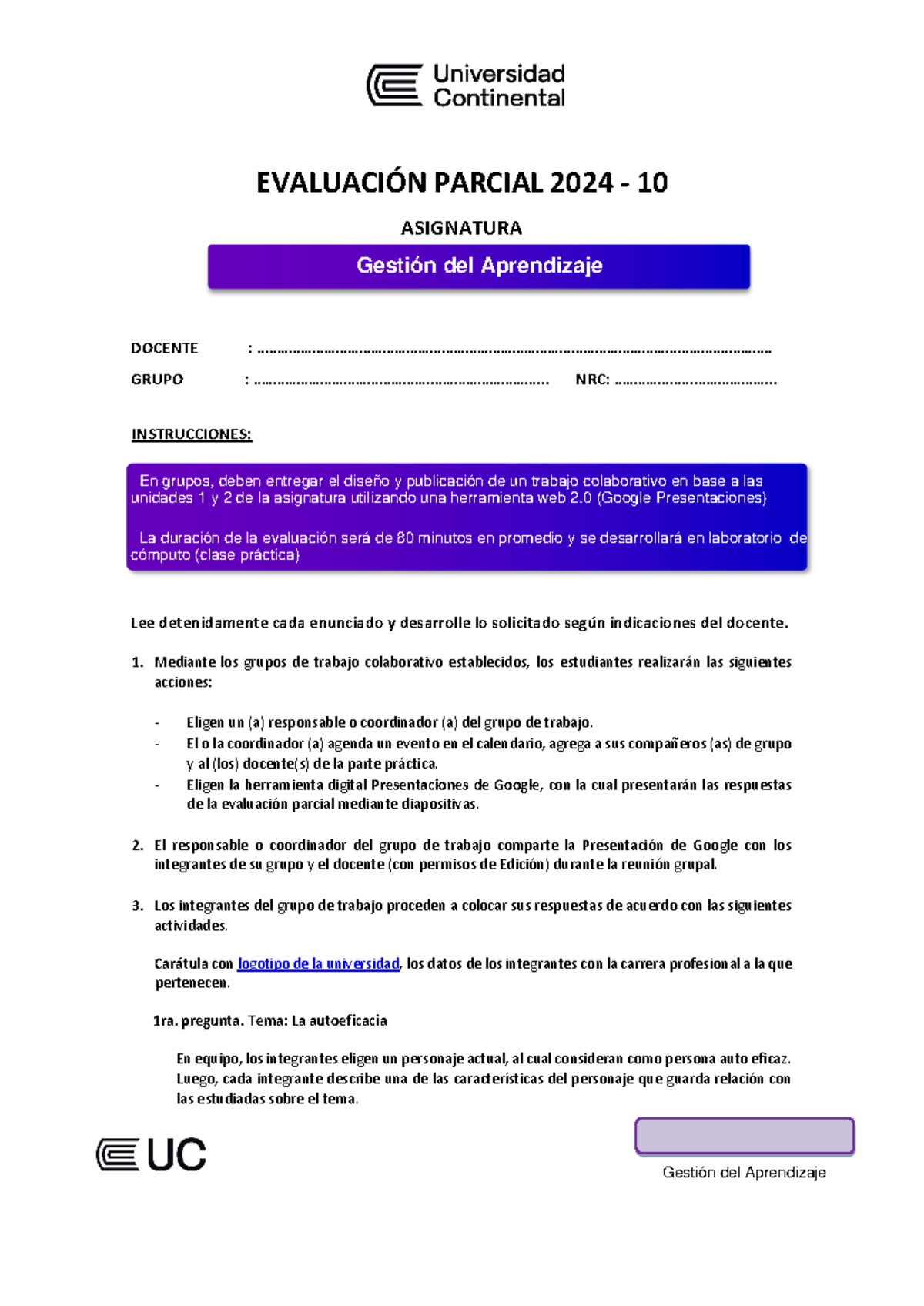 Consigna Evaluación Parcial - GDA 2023-10 - EVALUACIÓN PARCIAL 2024 - 10 ASIGNATURA DOCENTE ...