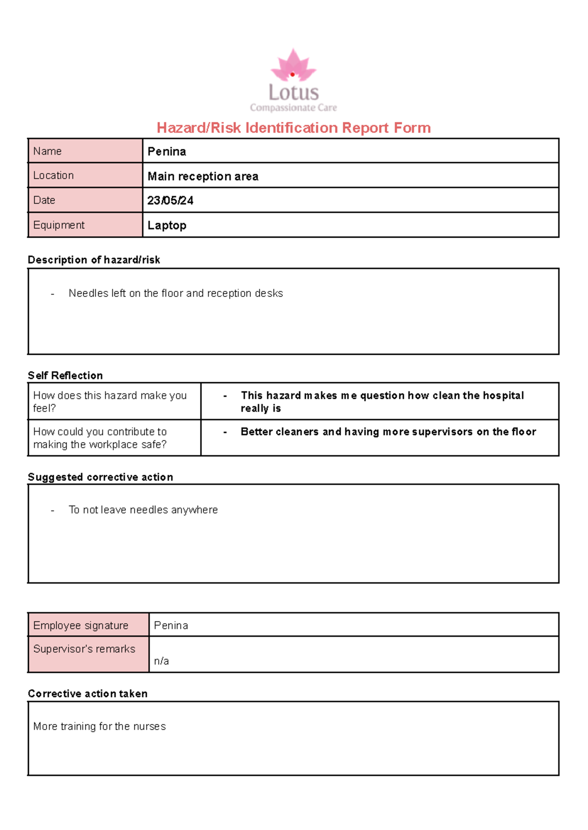 Copy of Hazard Risk Identification Report Form - Hazard/Risk ...