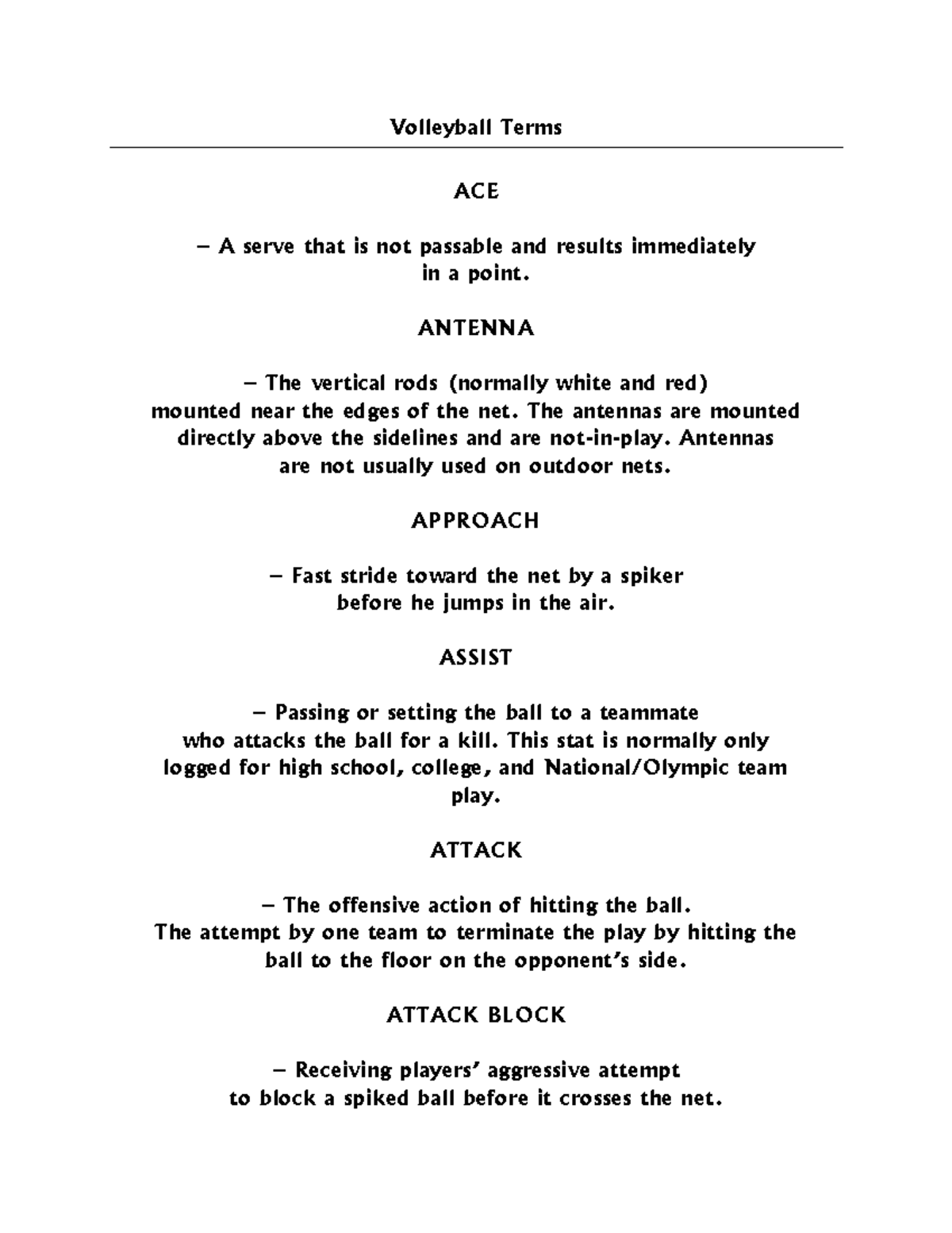 Volleyball- Terms( Lecture note in Physical Education) - Volleyball ...