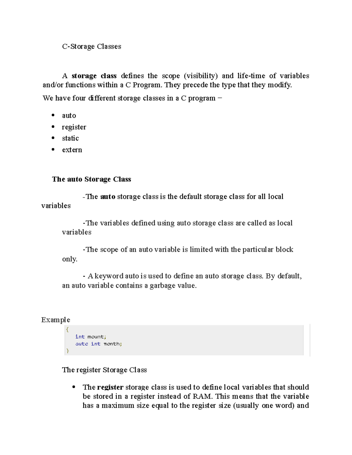Storage Classes - Computer Programming - USTP - Studocu