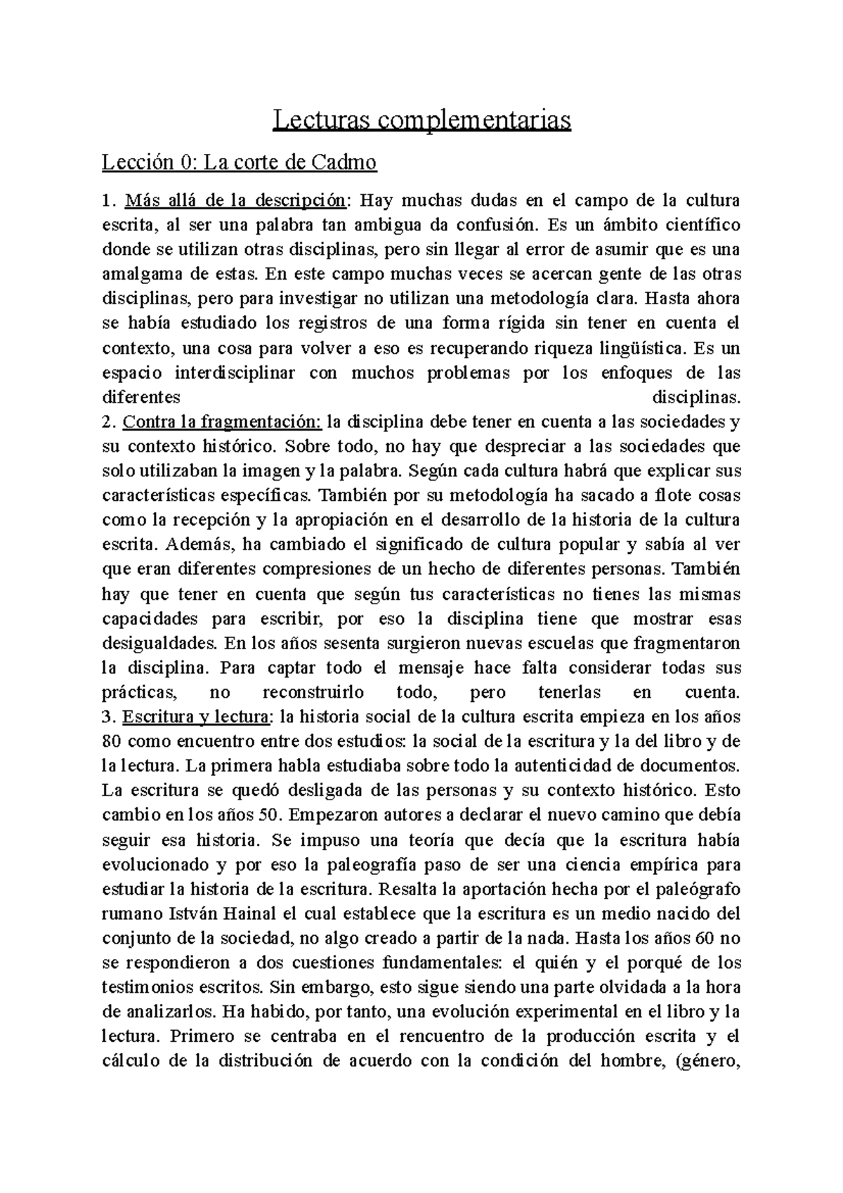 Lecturas complementarias - Lecturas complementarias Lección 0: La corte de Cadmo Más allá de la ...