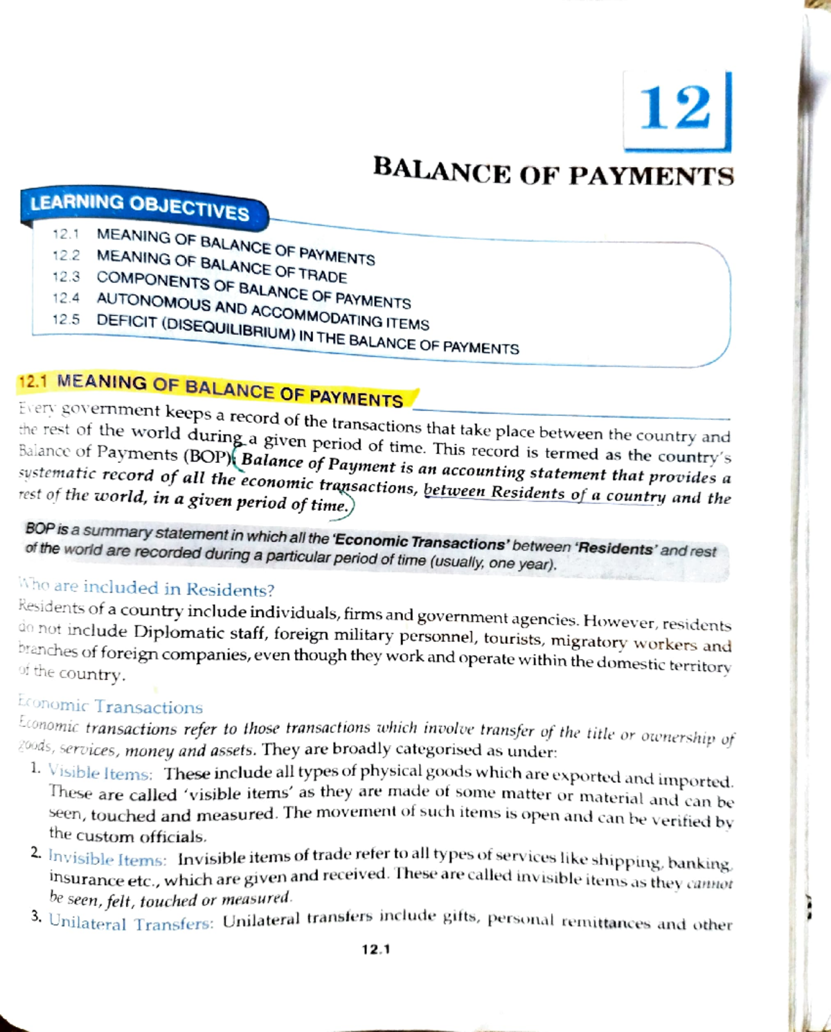 BOP TEXT - Tutorial work - 12 BALANCE OF PAYMENTS LEARNING OBJECTIVES ...